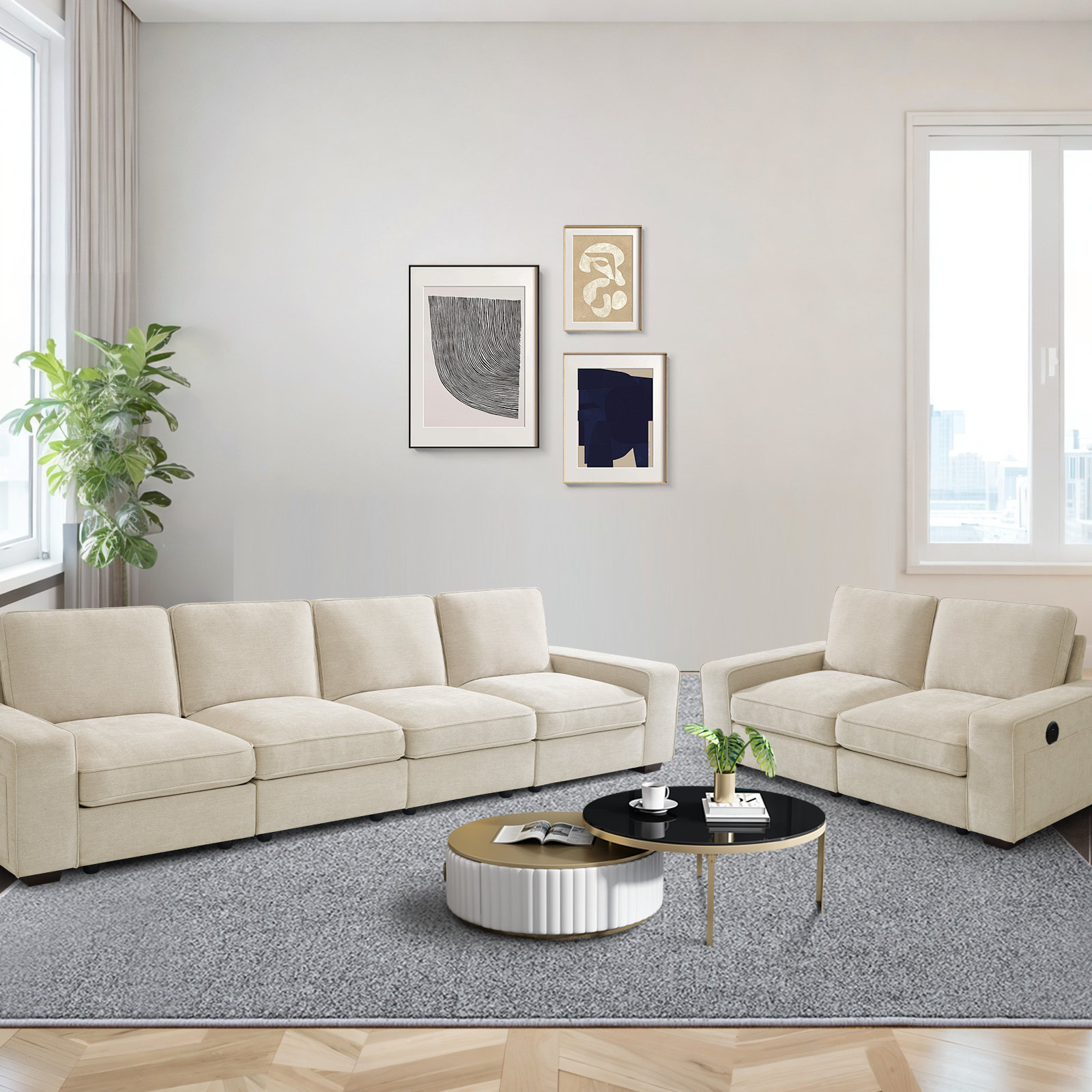 Latitude Run® Avdullah 6 Seater Upholstered Living Room Sofa Set with ...