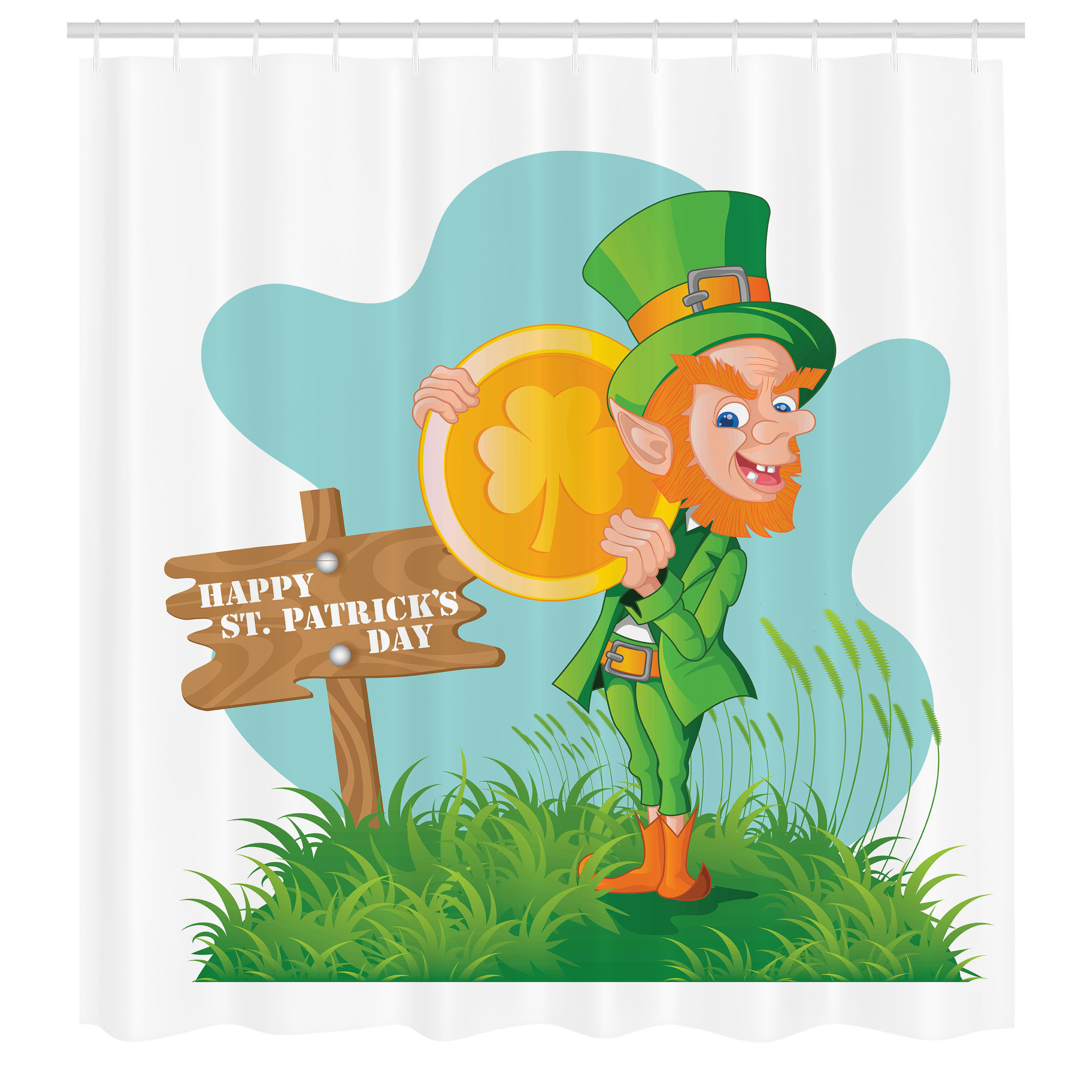 The Holiday Aisle® Celebration Shower Curtain Shamrock Coin Multicolor ...
