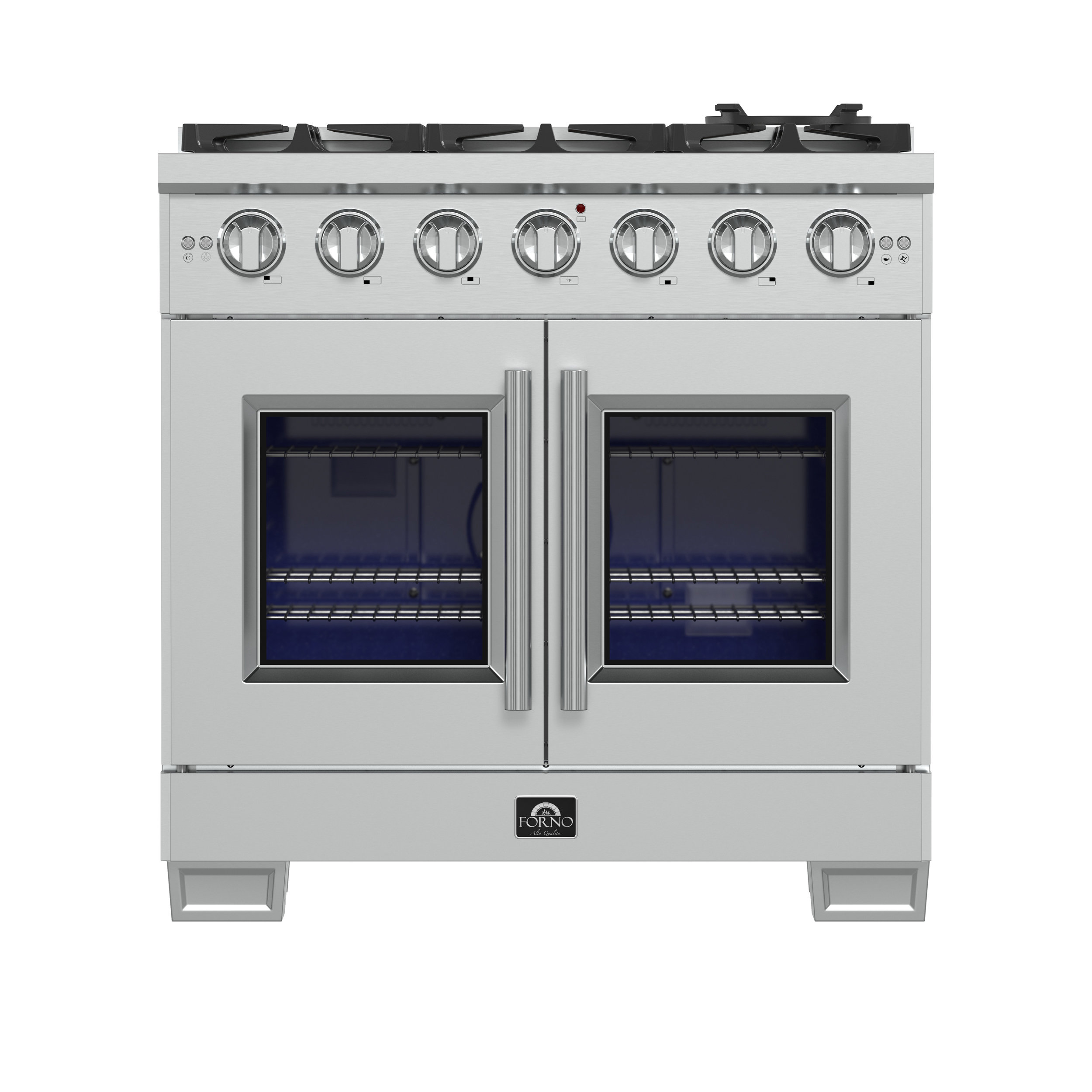 Forno Capriasca 36" French Door Gas Range Stainless Steel, 6 Brass ...
