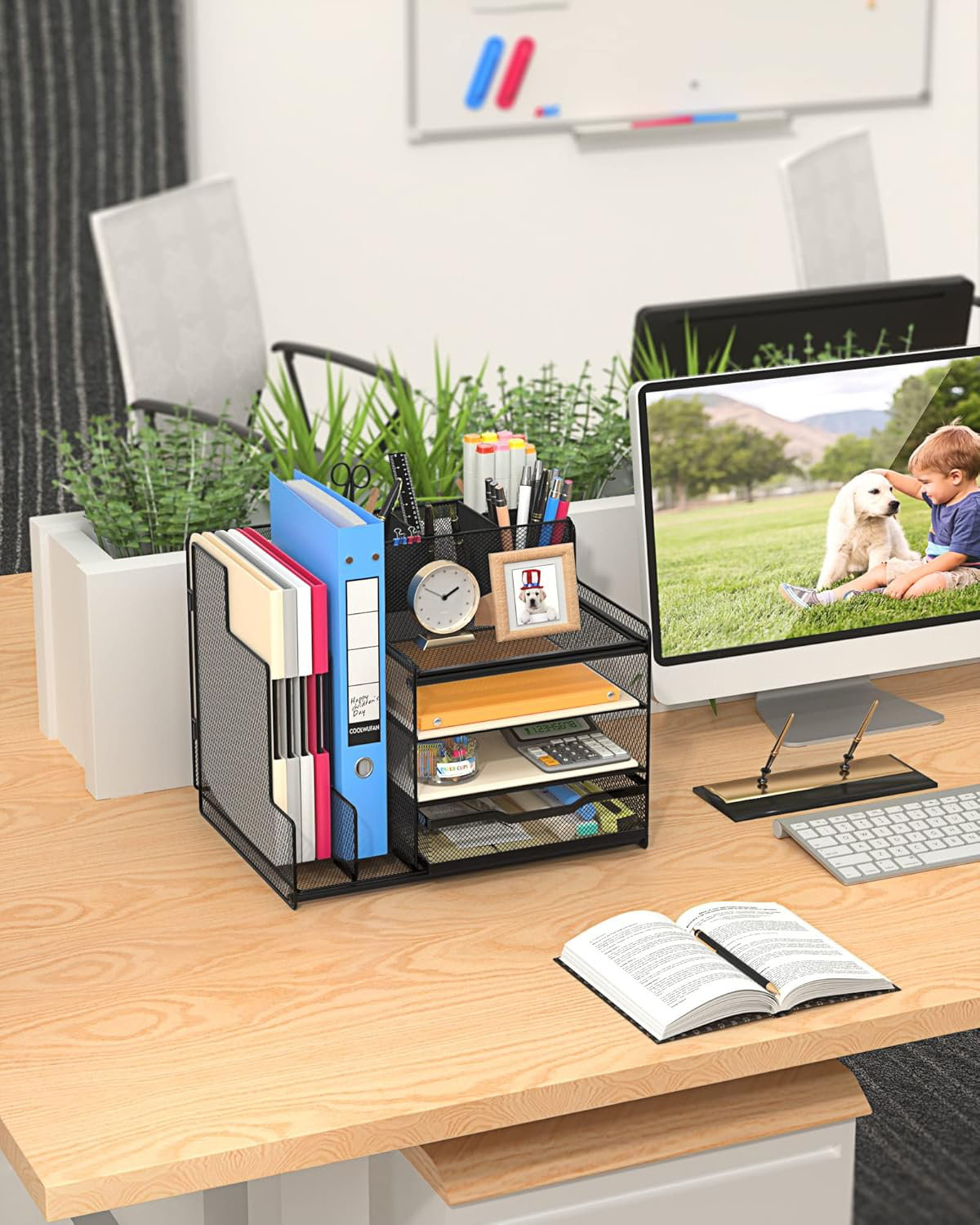 Inbox Zero Desk Organizer With Mesh File Holder, 4-Tier Office Supplies ...