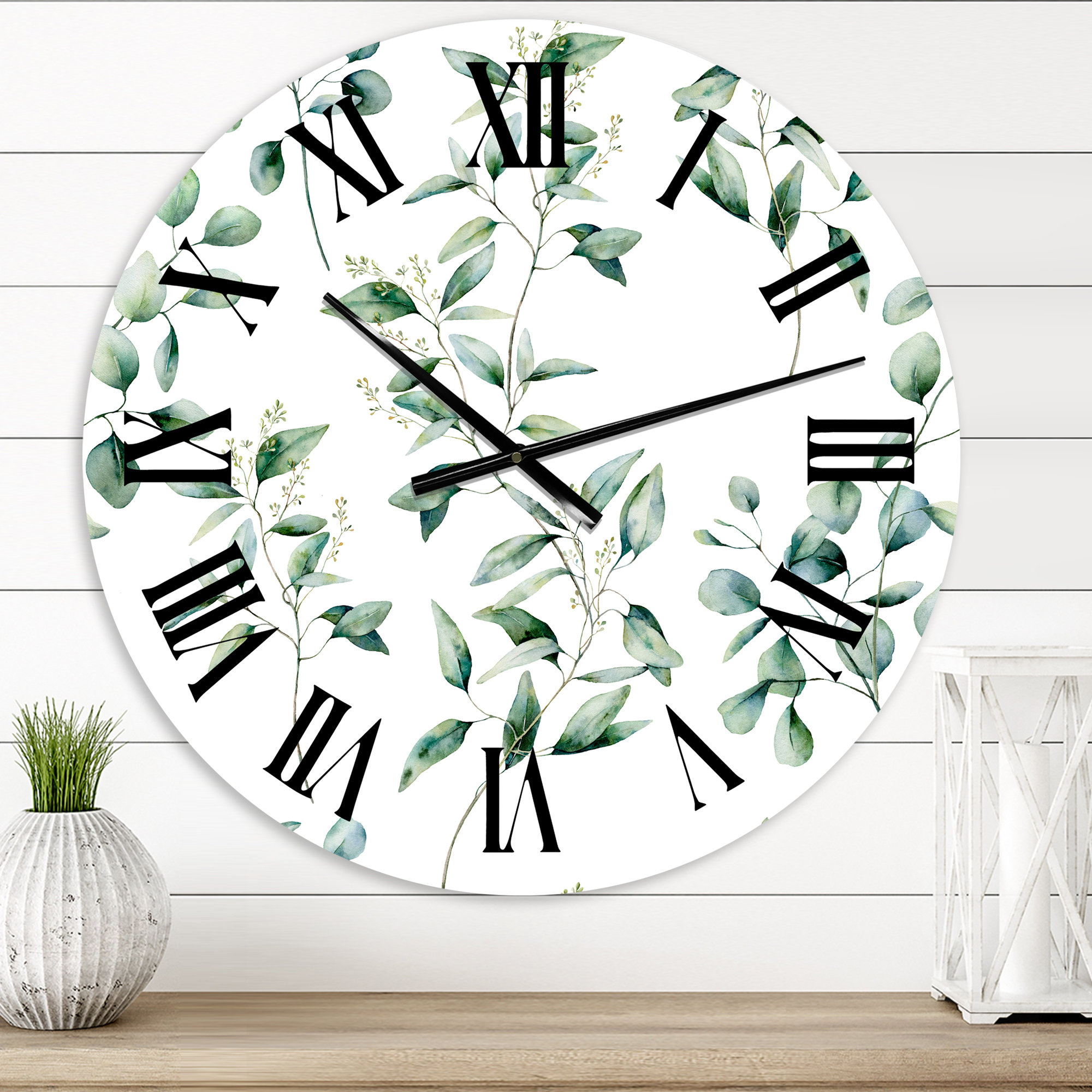East Urban Home Green Eucalyptus Branches IV - Traditional wall clock ...