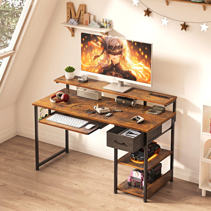 17 Stories Abigaile Adjustable Metal Base Computer Desk | Wayfair