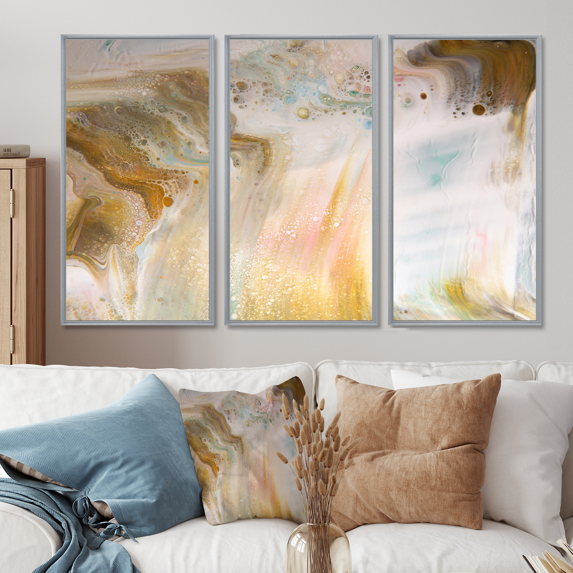Wrought Studio Fluid Art In Pastel Tones I - 3 Piece Floater Frame ...