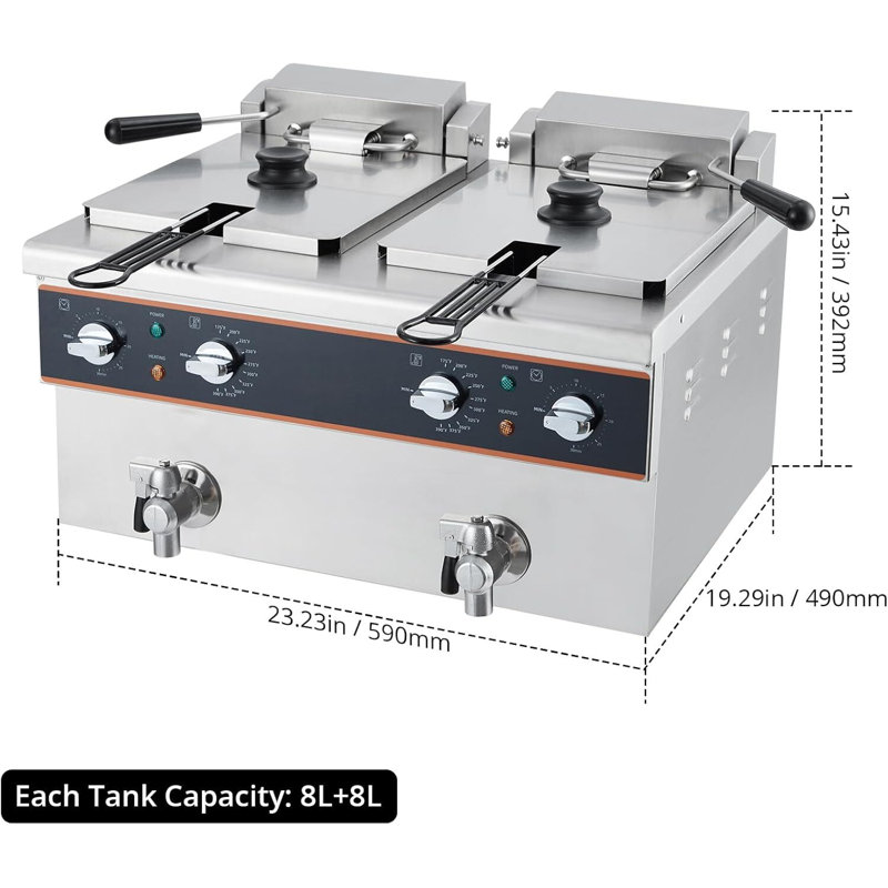 Zstar 8*2 Litre Electric Deep Fryer, Removable Basket, Drain Valve And ...