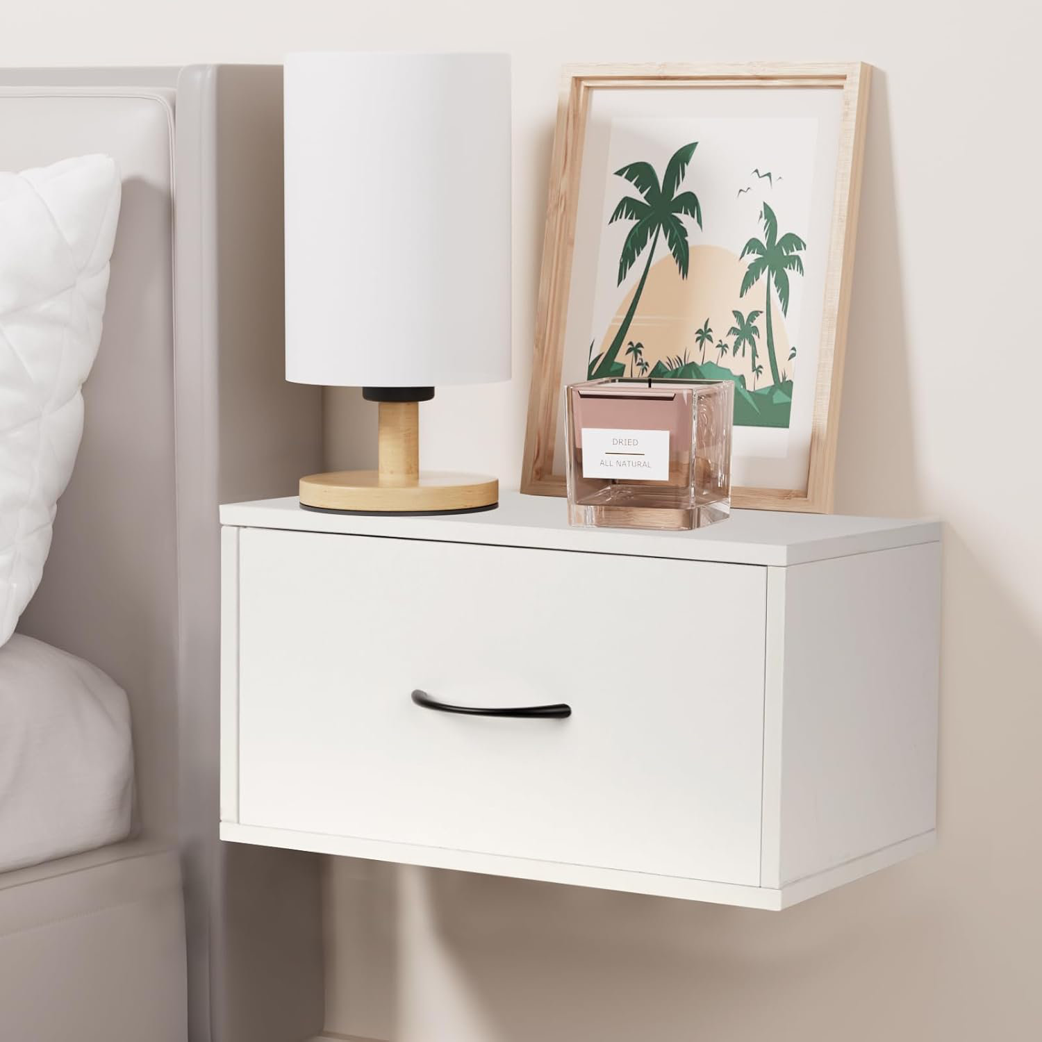 Ebern Designs Floating Nightstand Shelf With Drawer, Bedside Shelf Wall ...