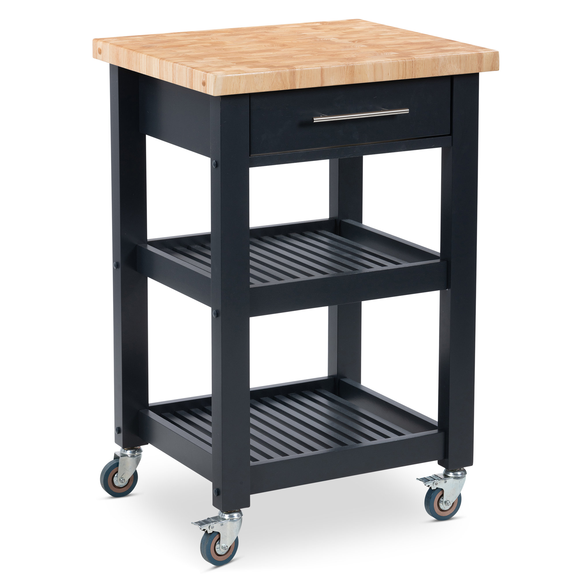 Prep & Savour Essential Series 20X24" Rubberwood Kitchen Cart White ...