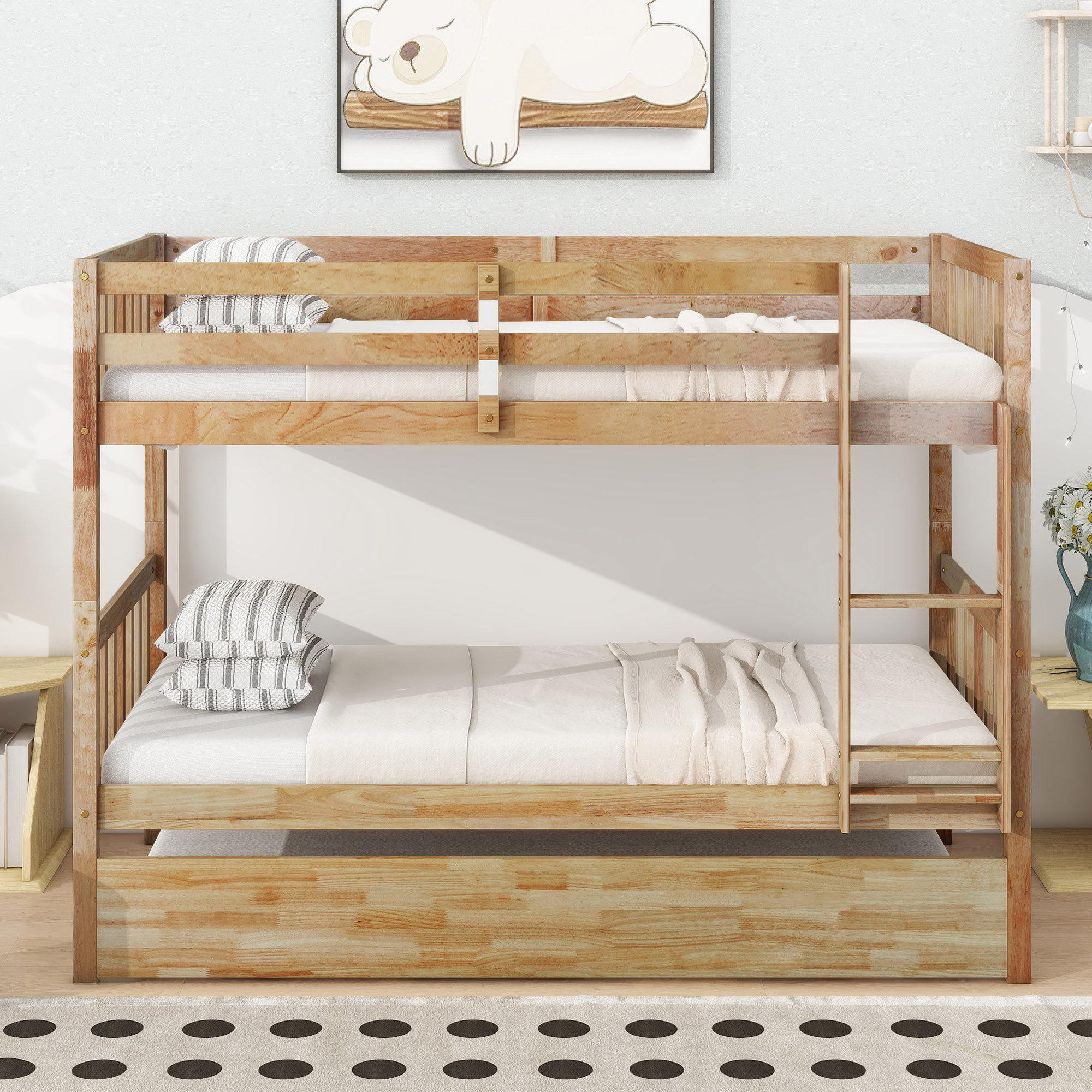 Harriet Bee Twin Over Twin Rubber Wood Bunk Bed With Trundle | Wayfair