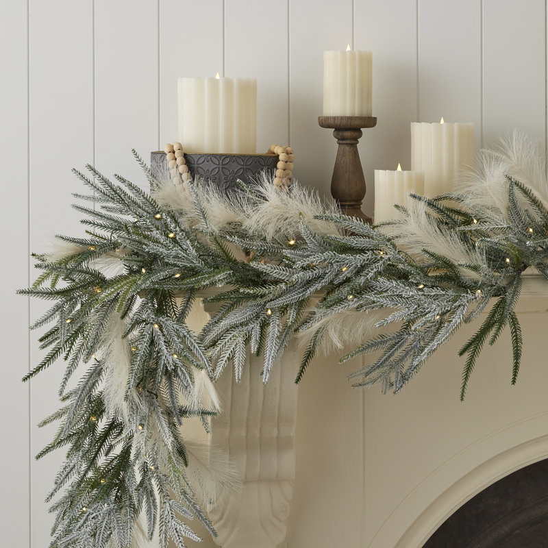 The Holiday Aisle® 9' Lightly Flocked Garland with 50 Warm Lights ...