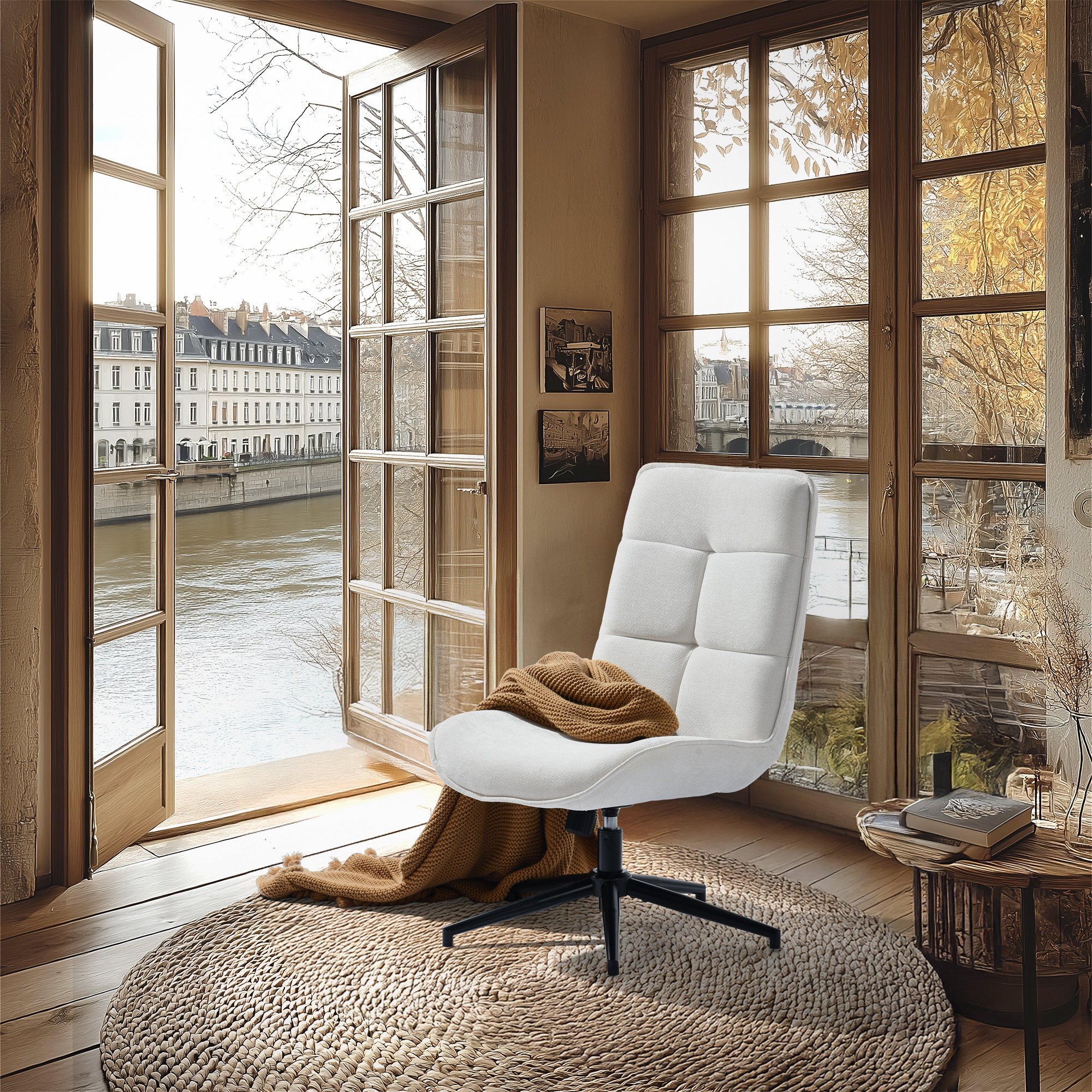 George Oliver Modern High-Back Swivel Vanity Chair Comfortable ...
