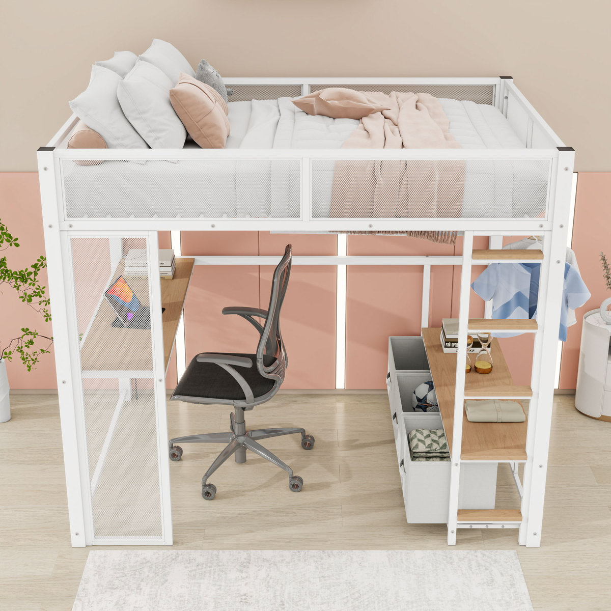 Isabelle & Max™ Full Loft Bed With Desk, LED Lights And Ladder ...