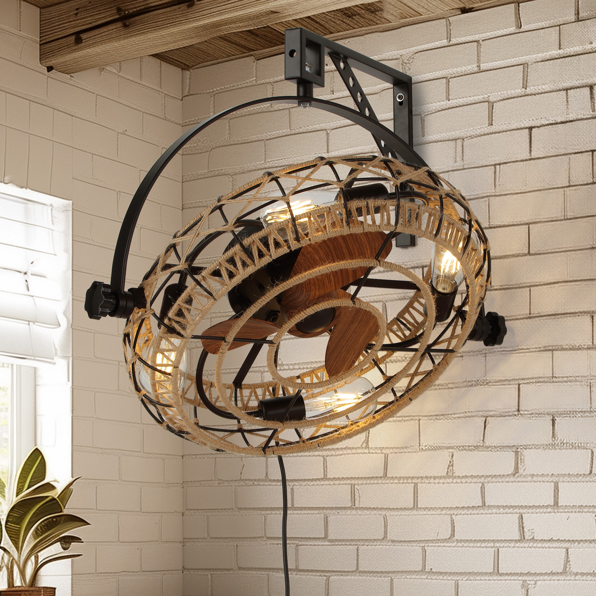 Bay Isle Home™ Ratten Wall Mounted Fan With 6 Speeds And Adjustable ...