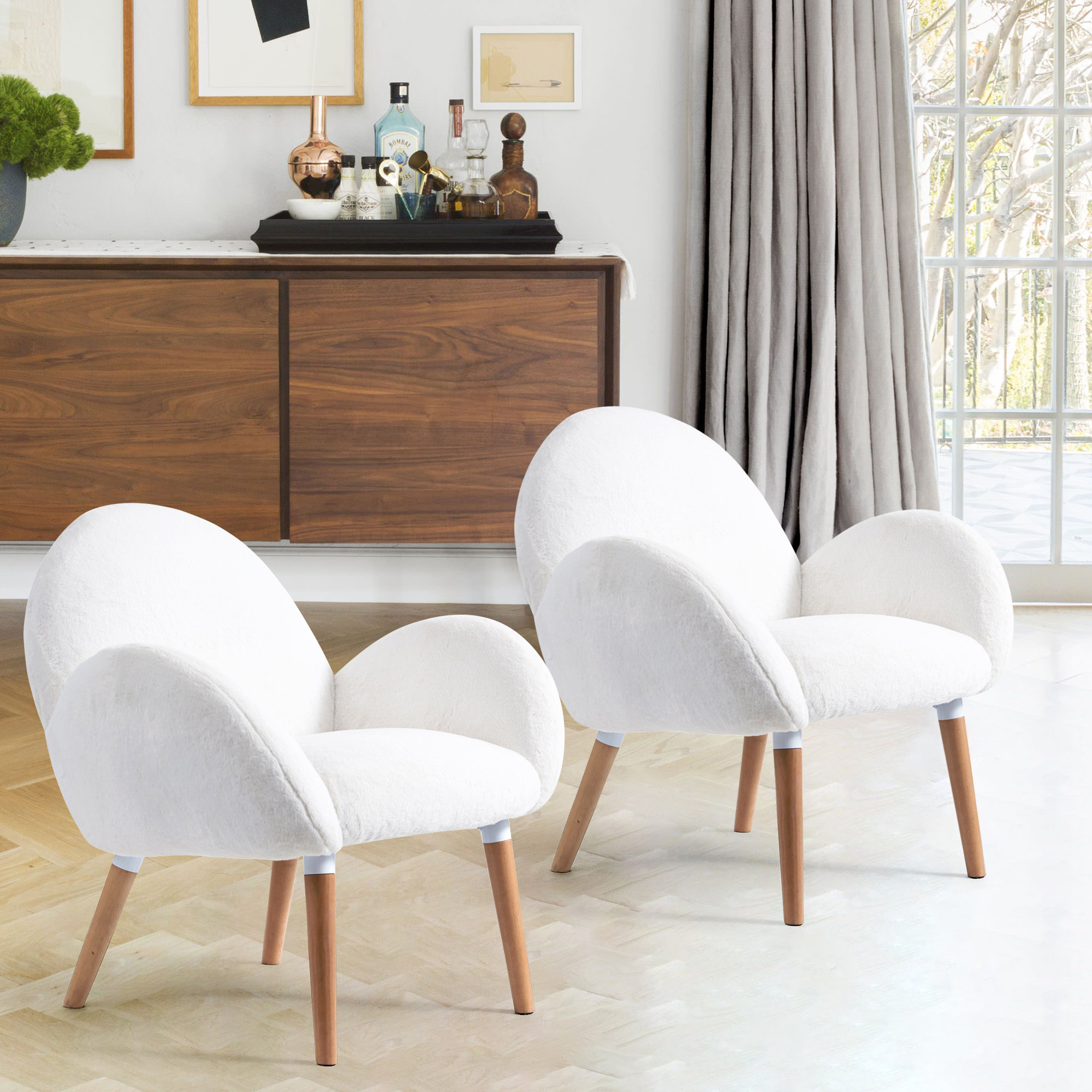 George Oliver Set Of 2 Pure Solid Wood Beech Frame Imitation Lamb ...