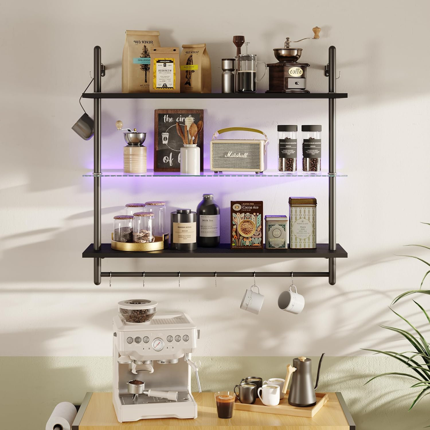 Ivy Bronx Gaming LED Floating Shelves With RGB Lighting - 3-Tier ...