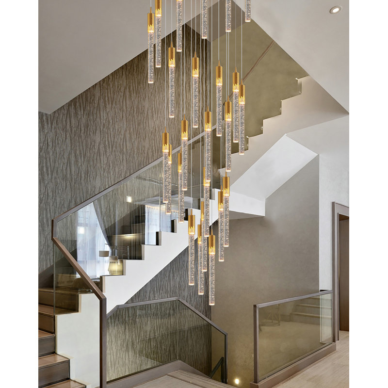 Everly Quinn Joben 11ft 20-Lights Gold Staircase Chandelier Crystal ...