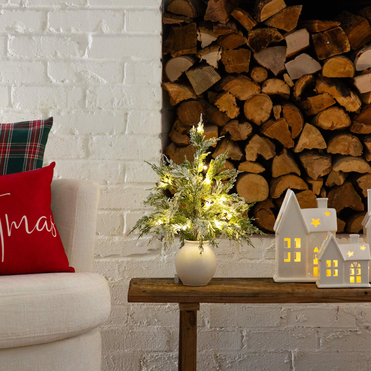 The Holiday Aisle® 18In. Pre-Lit Artificial Mini Snowed Cypress ...