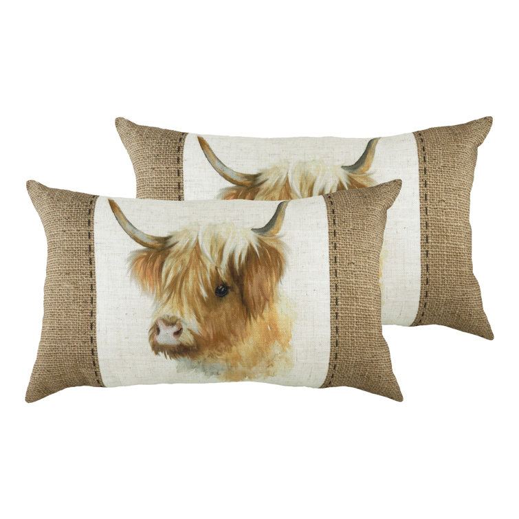Evans Lichfield Hessian Cow White Rectangular Throw Cushion With ...