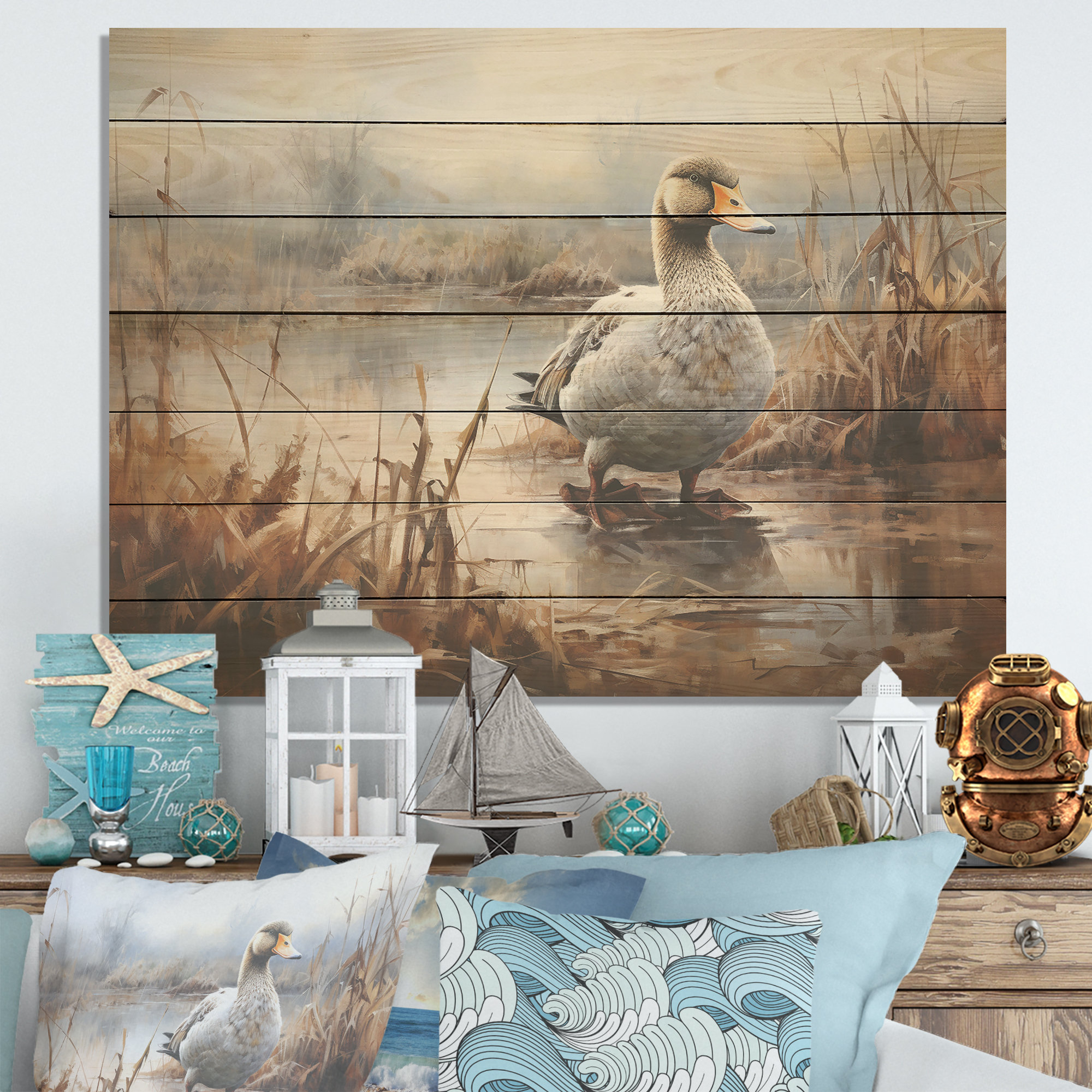 August Grove® Misty Marsh Duck II - Duck Animal On Wood Print | Wayfair