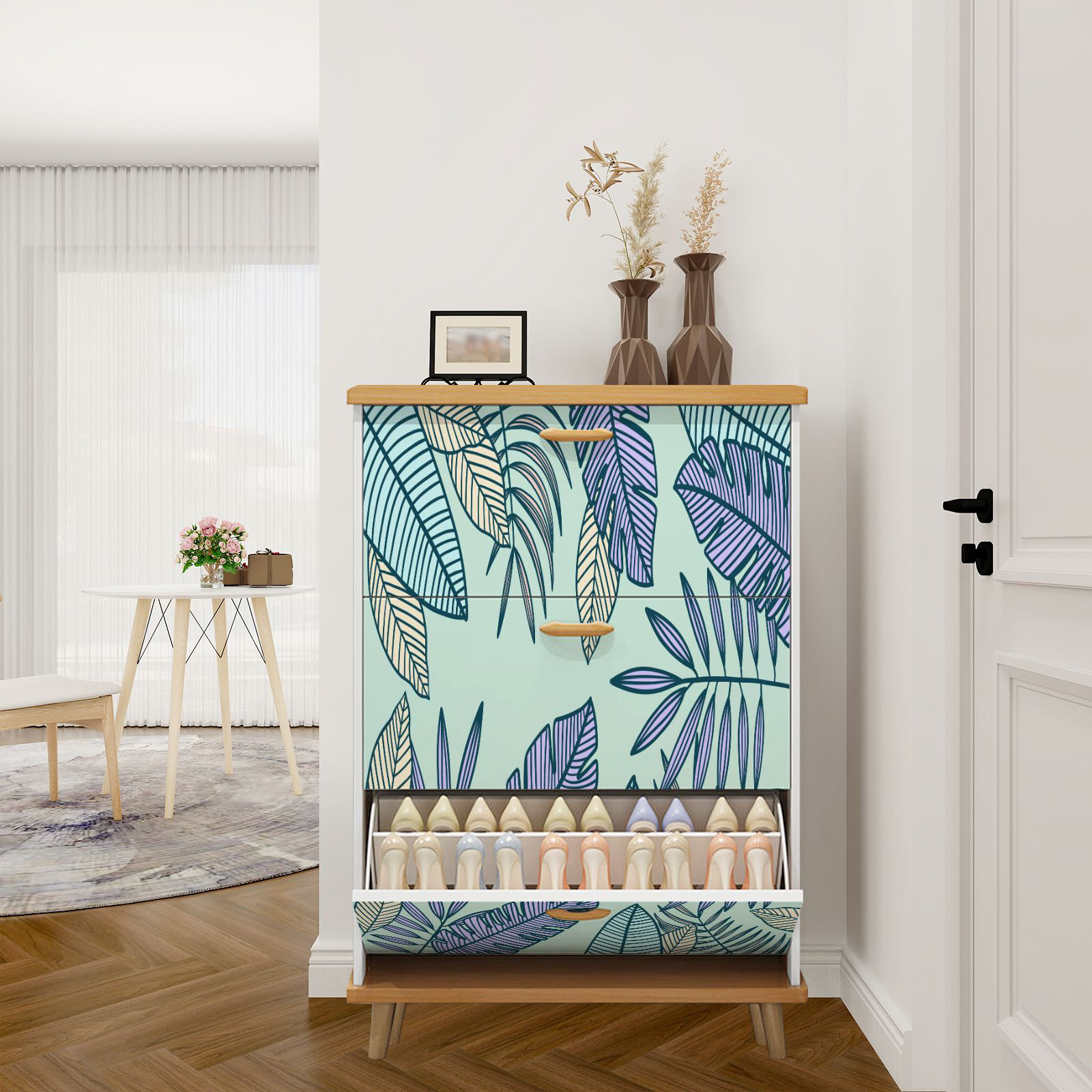 East Urban Home Shoe Storage Cabinet with 3 Flip Drawers for Linear ...