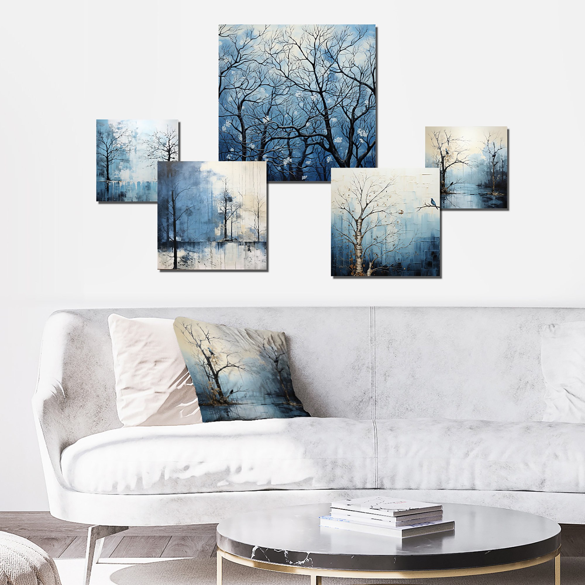 Lark Manor™ Minimalism Blue Tree Charm - Trees Wall Art Set Of 6 | Wayfair