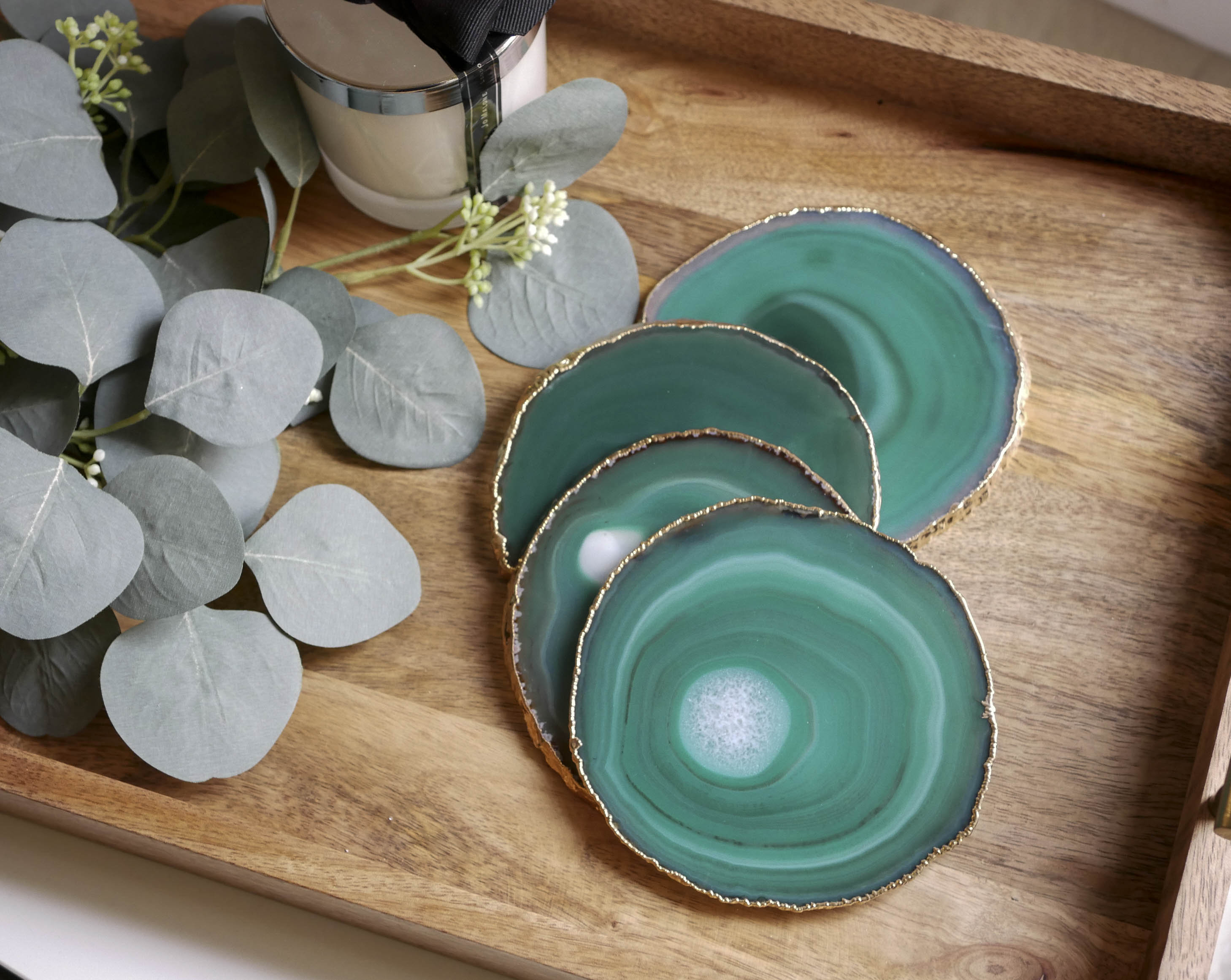 HelloPosh Green Agate Coasters Gold Plated | Wayfair