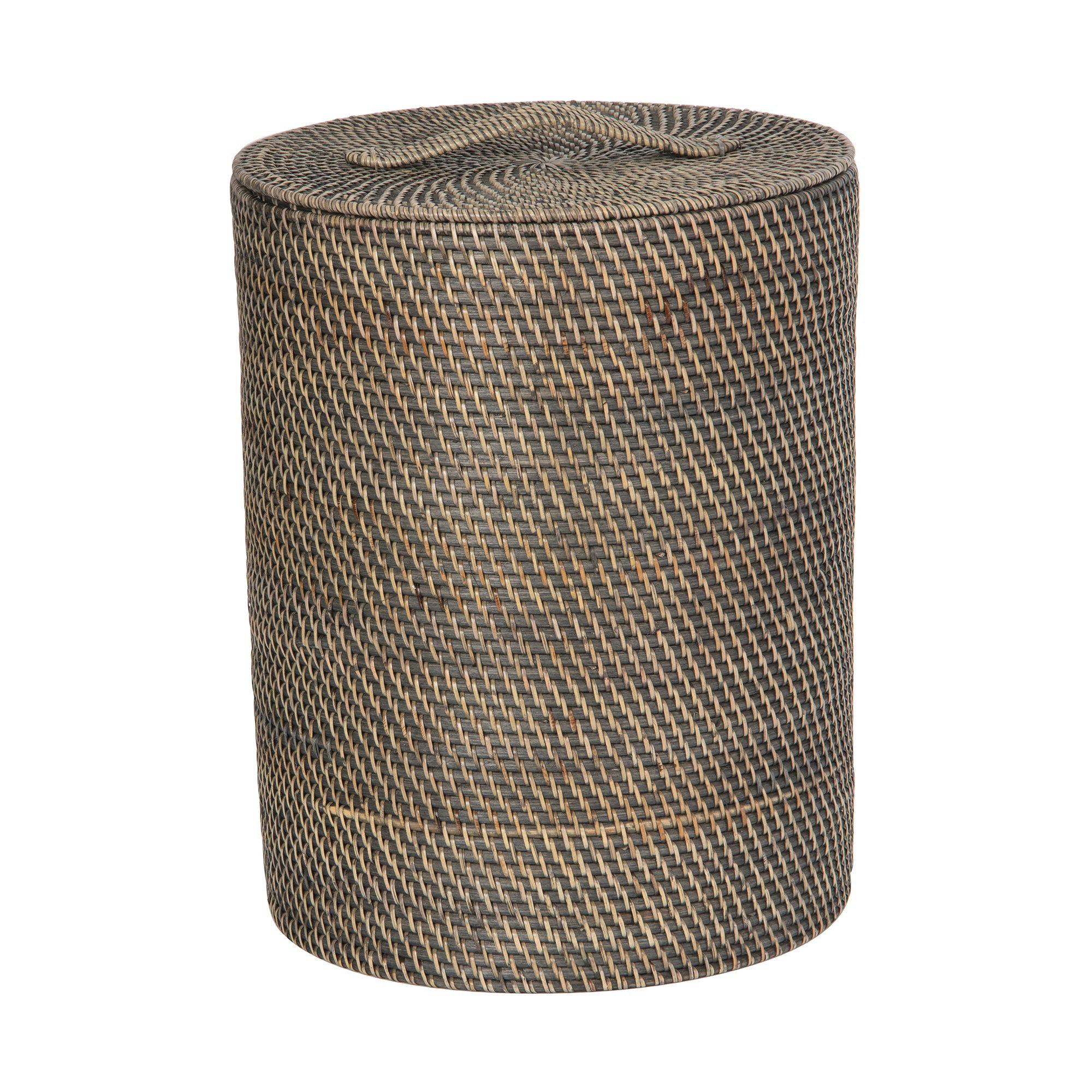 Bay Isle Home Round Rattan Hamper with Liner, Apartment Size, Black ...