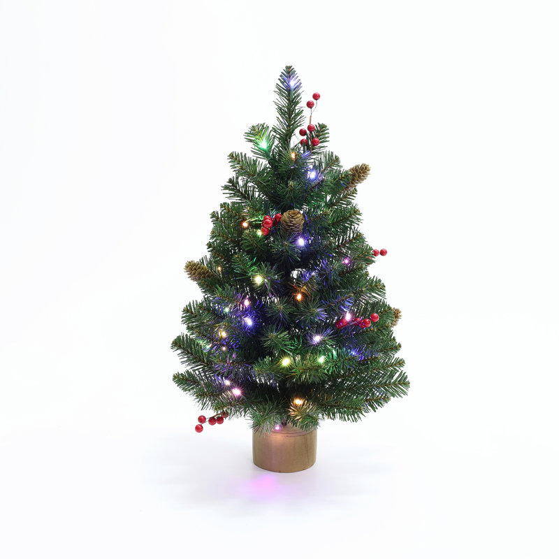 Charlton Home® 2Ft Artificial Pine Tree Potted with Multi-Color Lights ...
