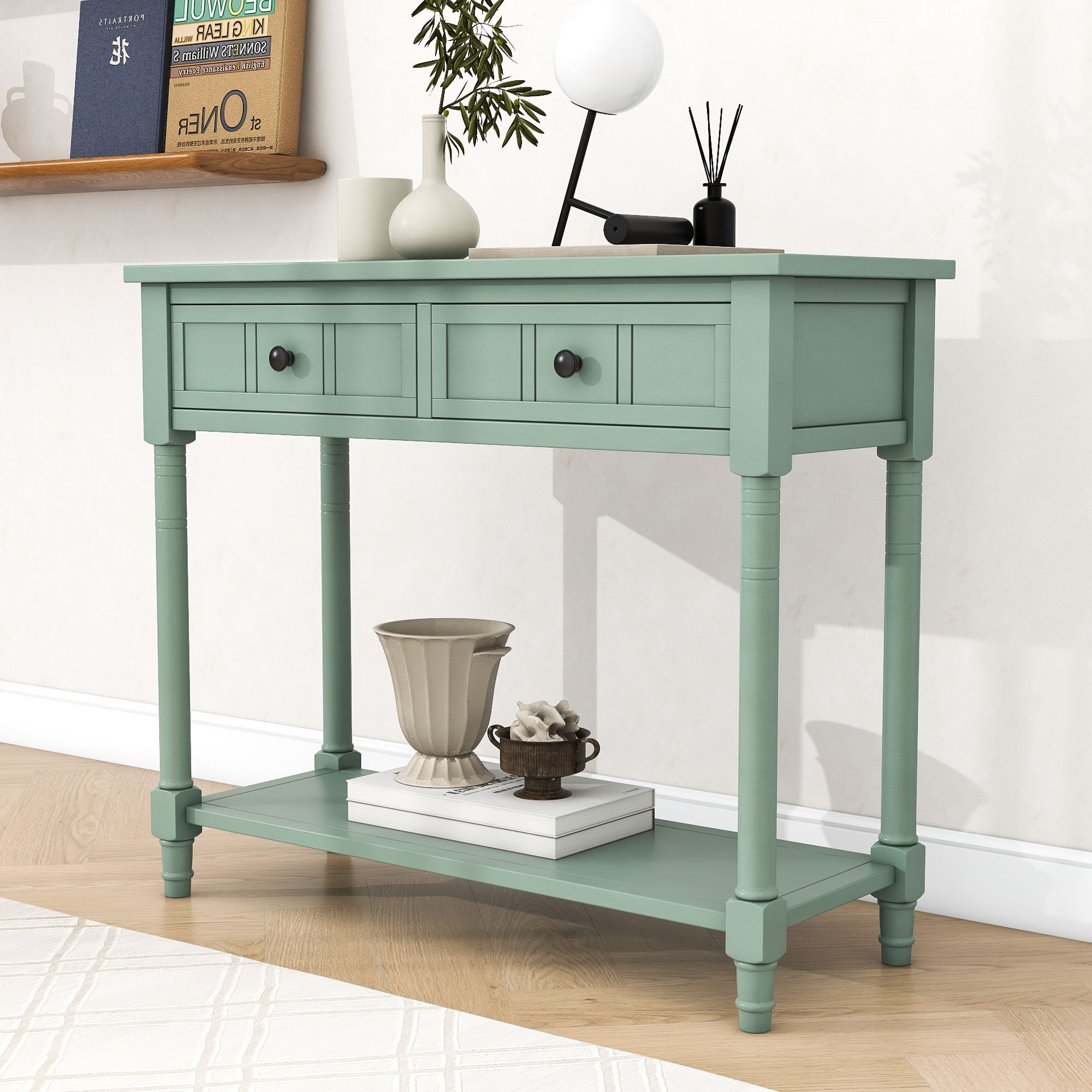 Alcott Hill Console Table with Carved Details, Two Drawers and Bottom ...