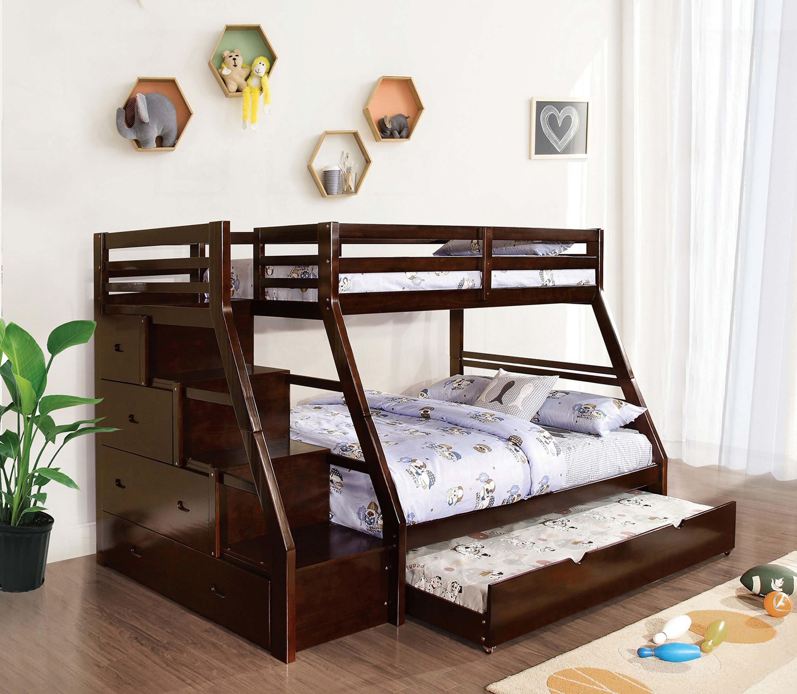 17 Stories Transitional Style Twin Over Full Bunk Bed With Rails And ...