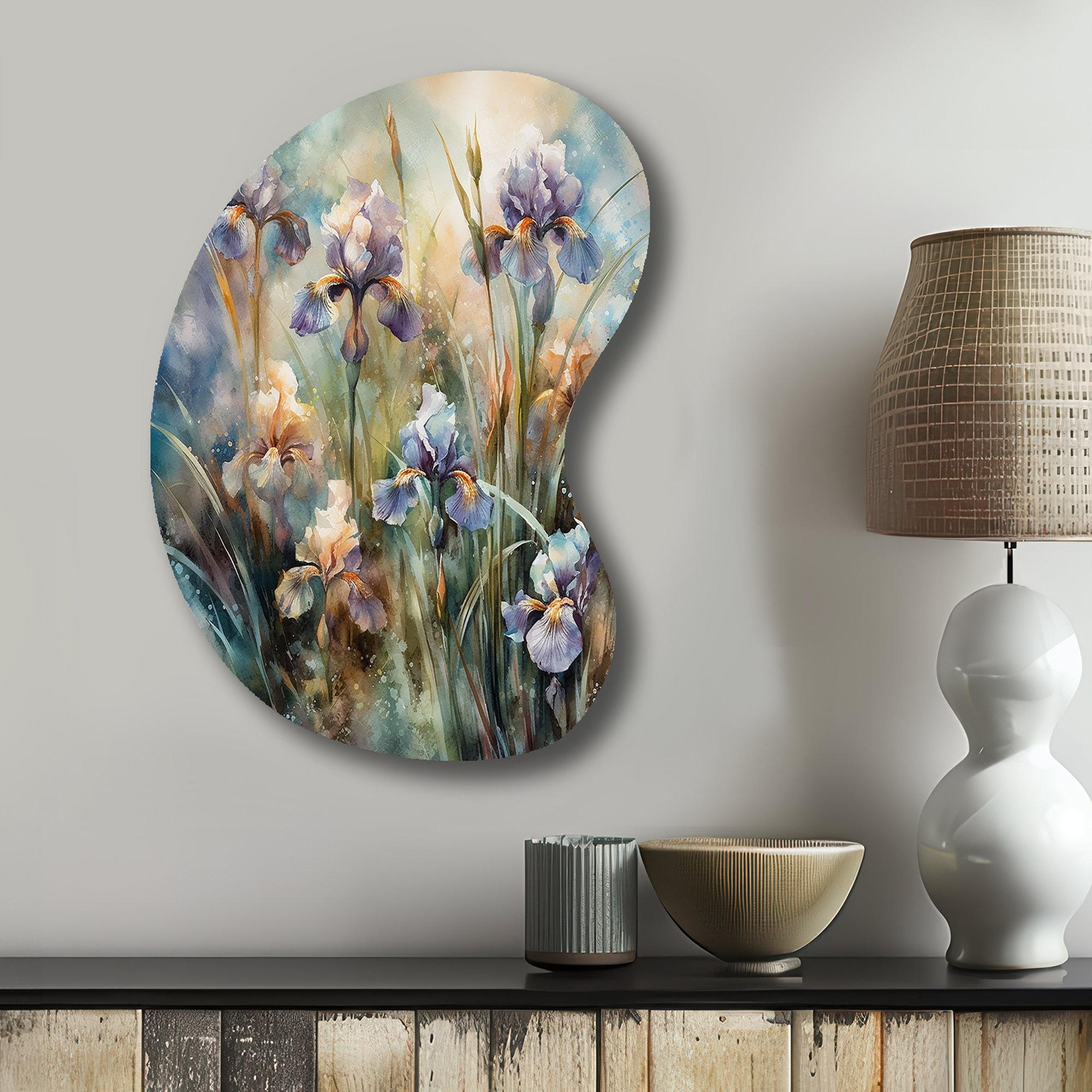 Design Art Purple Green Wild Iri S I - Unique Shape Irises Metal Wall ...