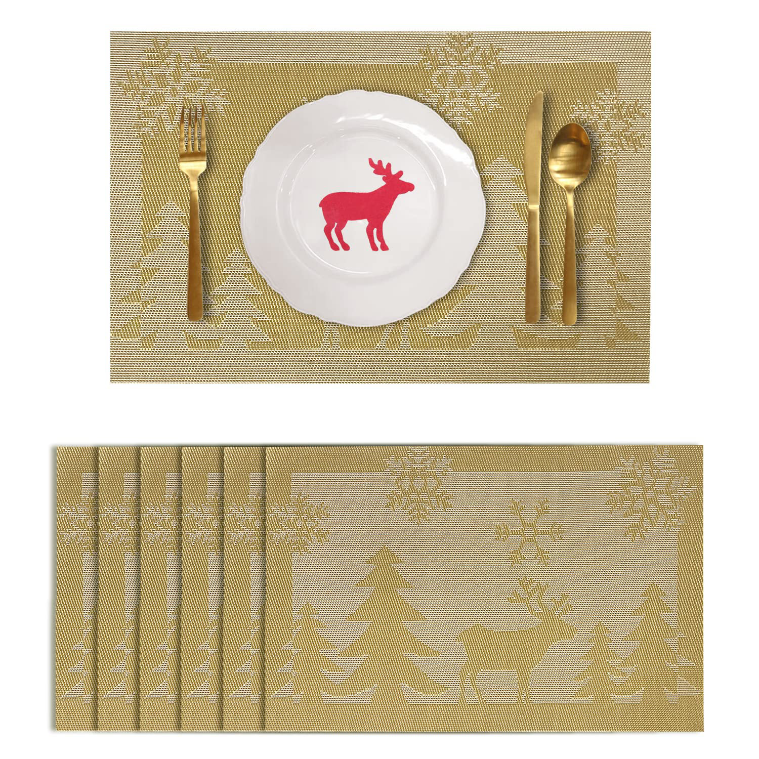 UZOPAL Set of 6 Christmas Woven Vinyl Placemats | Wayfair