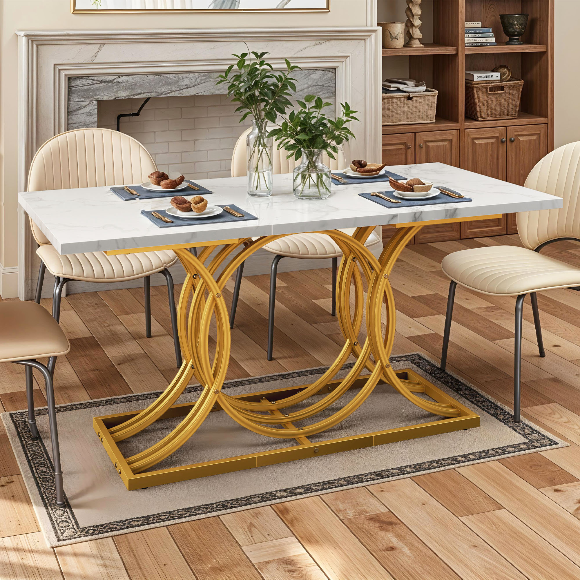 Mercer41 63" Multifunction Dining Table with Unique Trestle Base Frame ...
