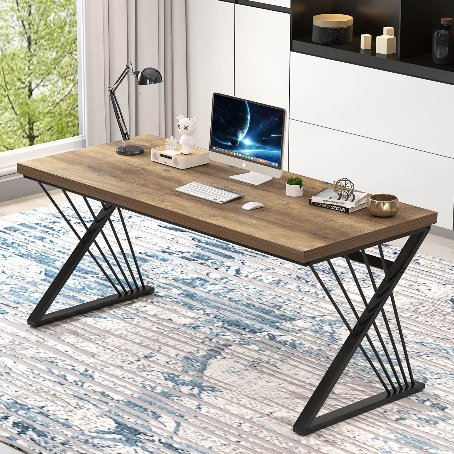 George Oliver Cheryel Modern Wood and Metal Computer Desk, 60 Inch ...