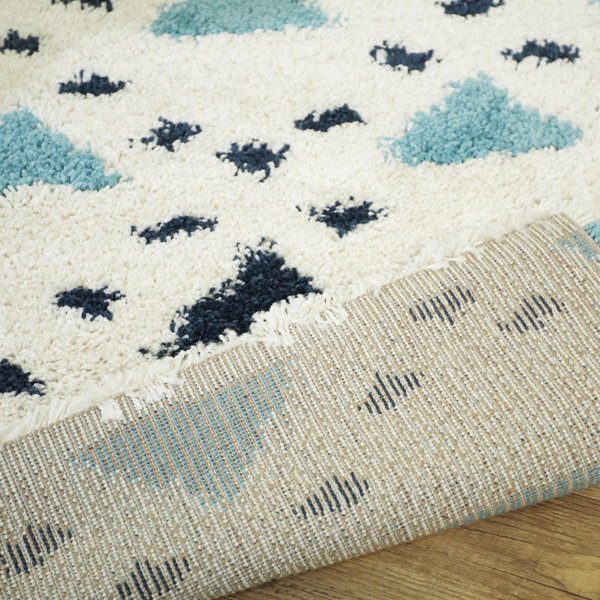 Wrought Studio™ Dodger Geometric Blue/Beige Shag Area Rug | Wayfair