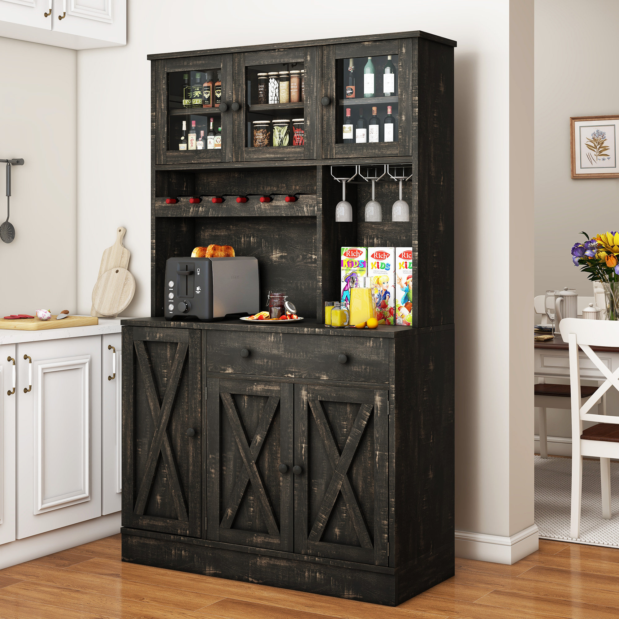 Gracie Oaks 71''H Kitchen Pantry Storage Cabinet With Power Outlet ...
