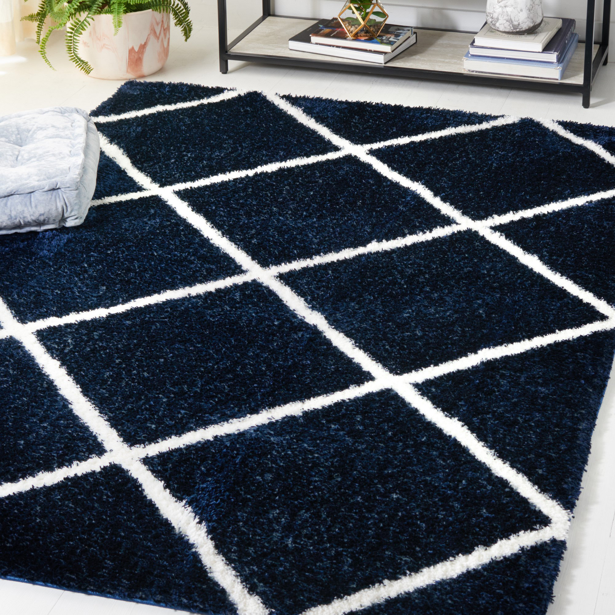 Latitude Run® Geometric Power Loom Navy/White Area Rug - Wayfair Canada