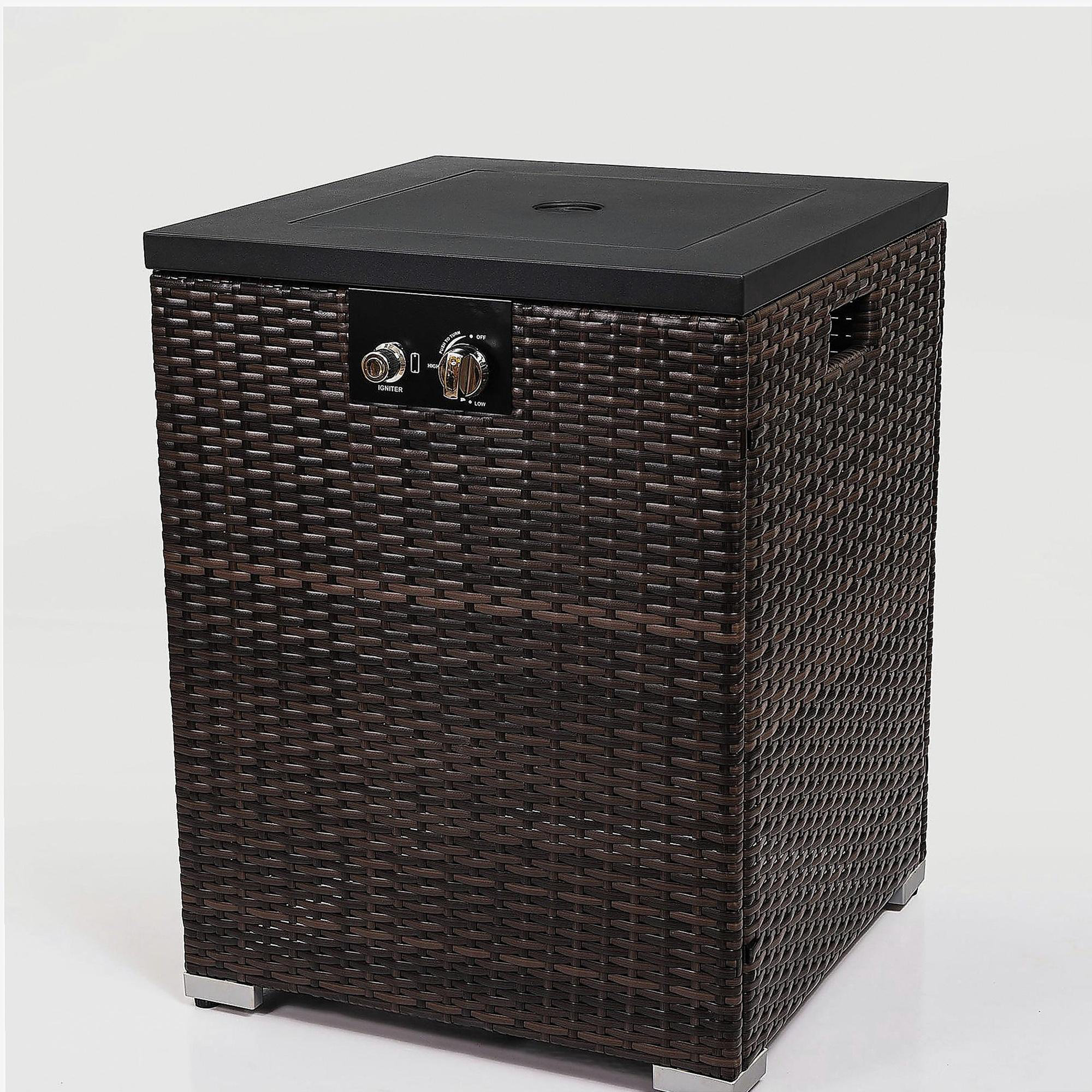 Latitude Run® Wicker Fire Pit Column with Glass Windscreen | Wayfair