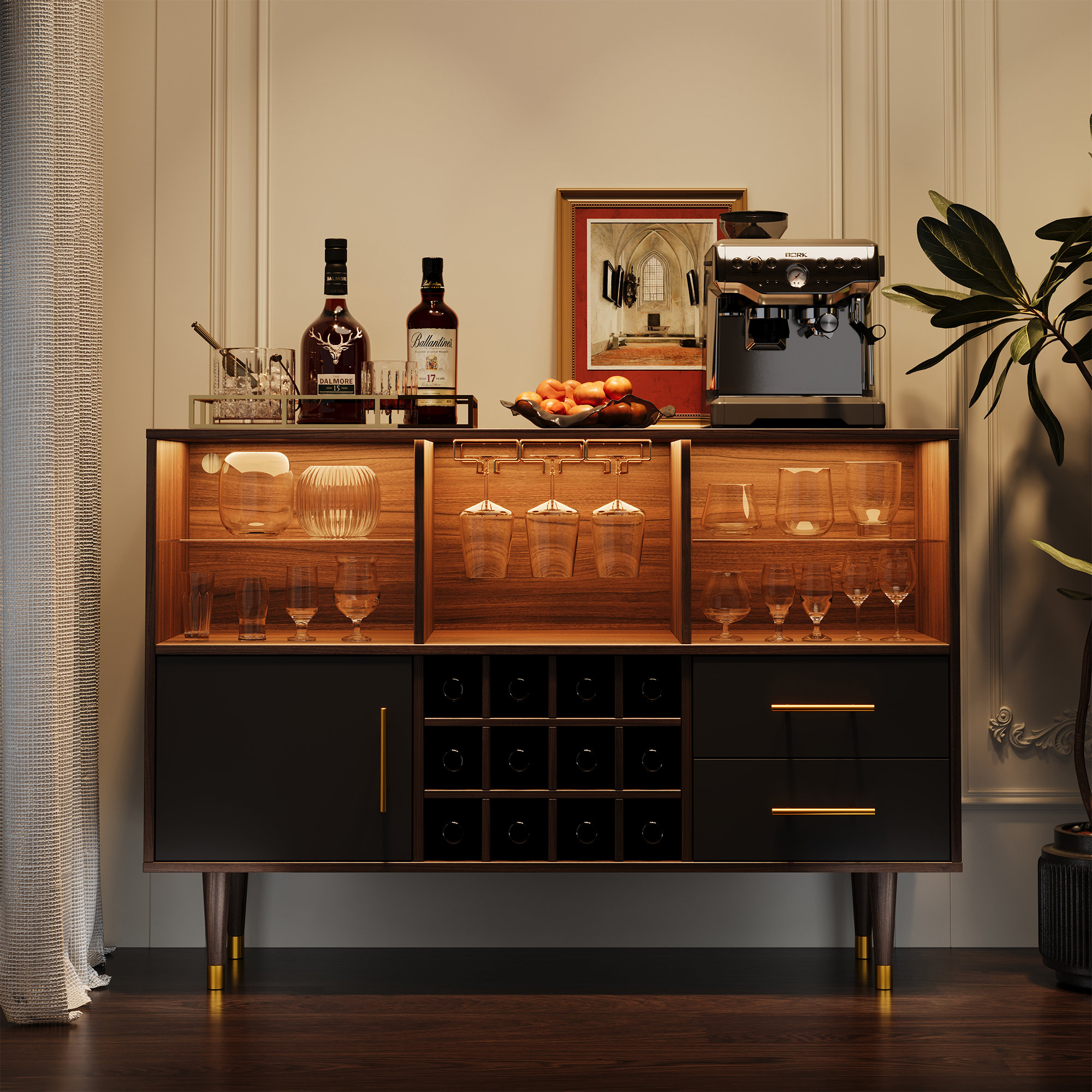 Wrought Studio Bar Cabinet 47 inch Home Bar with Adjustable LED Light ...