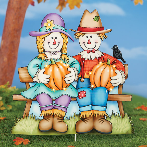 The Holiday Aisle® Solar Powered Charming Scarecrow Couple Garden Stake ...