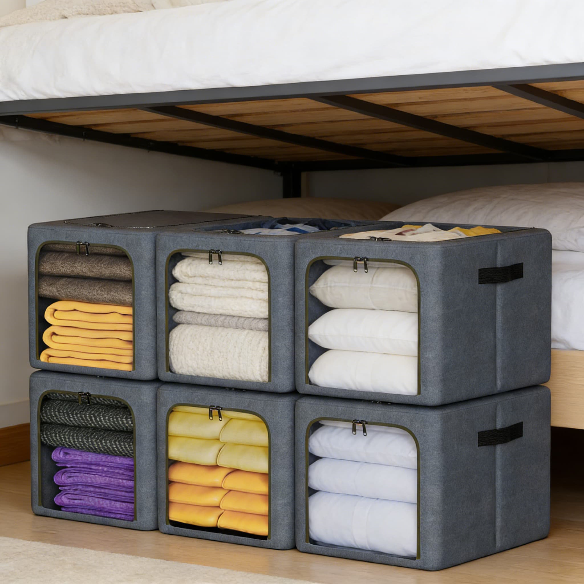 Rebrilliant Foldable Stackable Clothes Storage Bins With Metal Frame ...