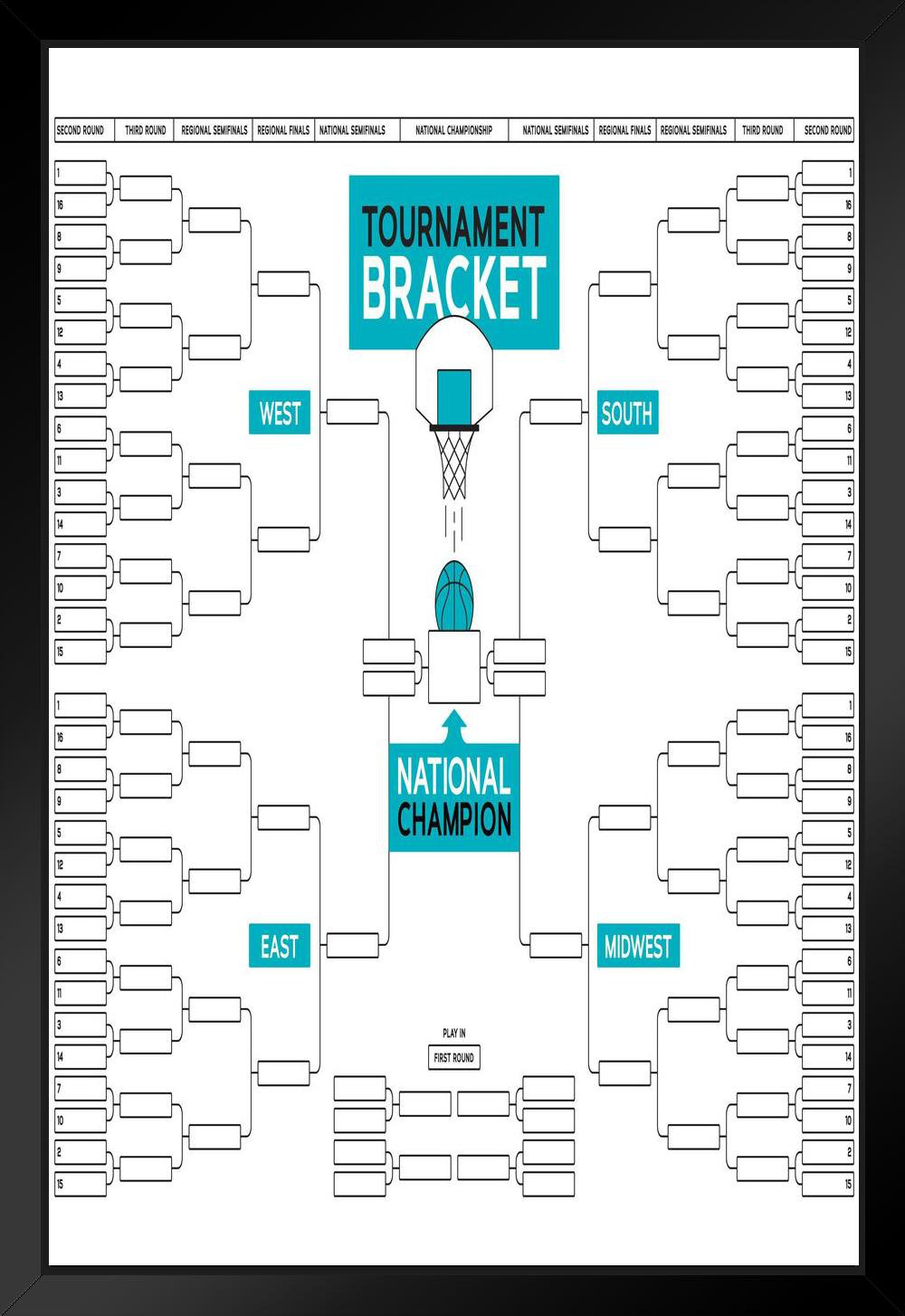 Trinx Basketball Tournament Bracket Wall Chart Black Wood Framed Art ...