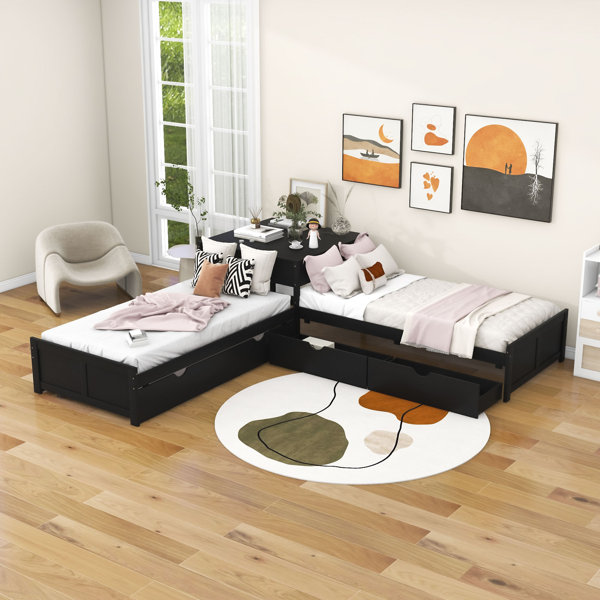 GoBeyondFurniture Twin Size 2 Drawers L-shaped Platform Beds with ...