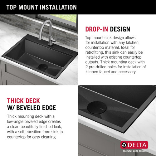 Delta Rivet™ Black Stainless Steel Drop-In Top Mount 16 Gauge ...