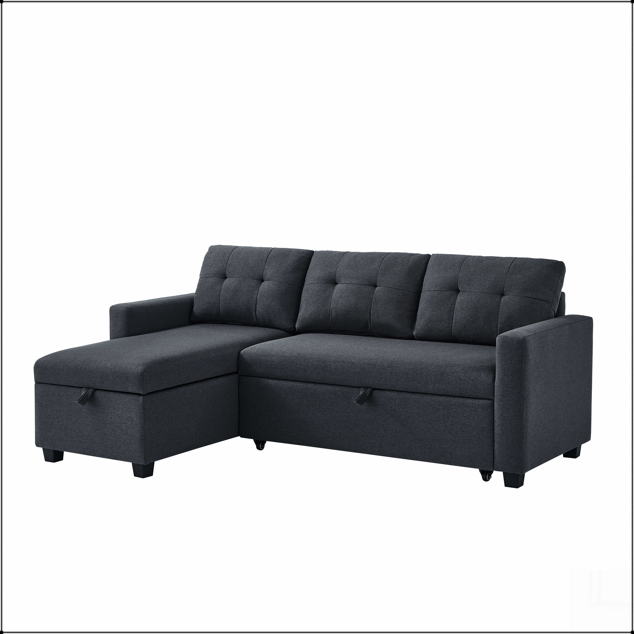 Latitude Run® Upholstered Pull Out Sectional Sofa with Storage Chaise ...