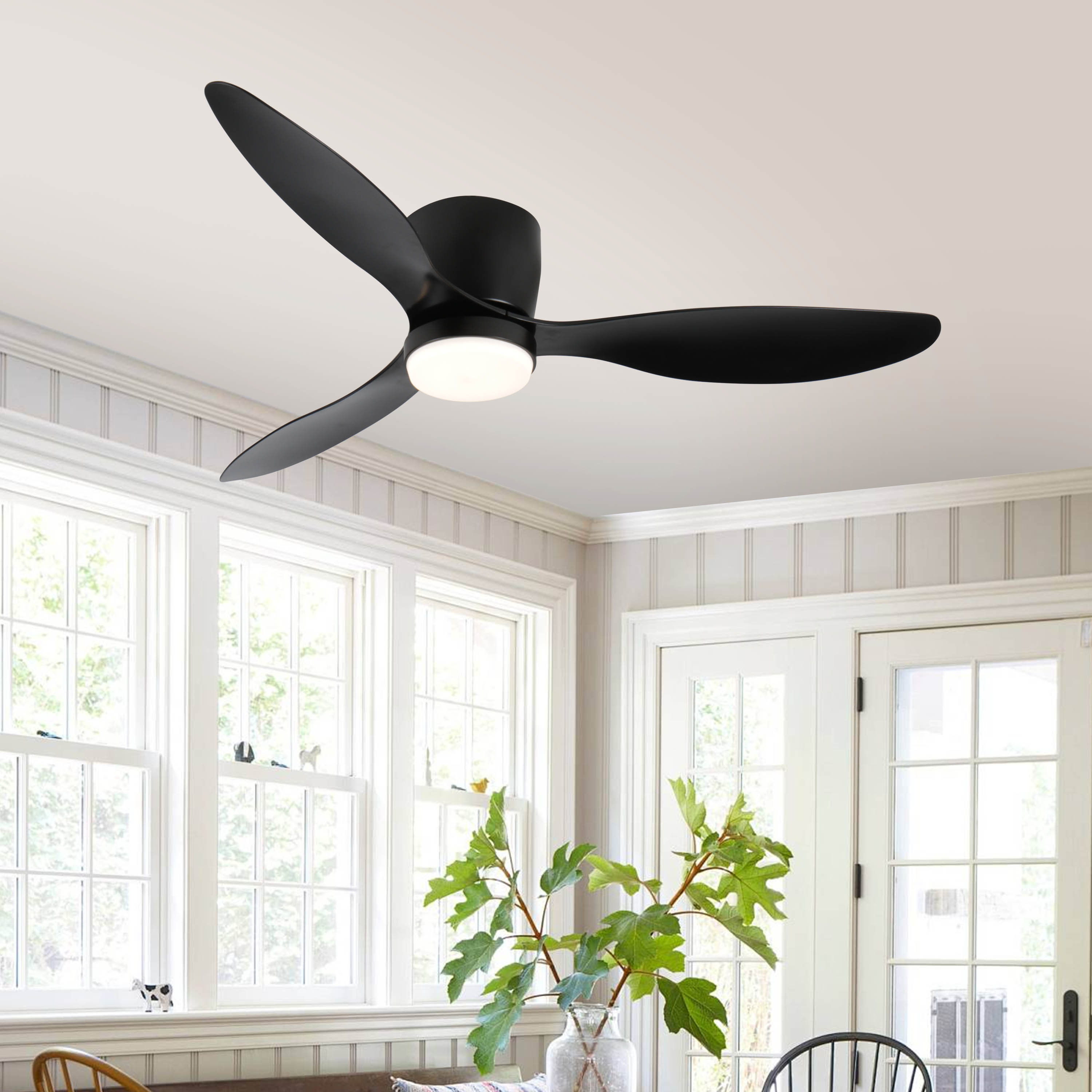Cusp Barn 52" Smart Flush Mount Black Ceiling Fans With Lights, Modern ...