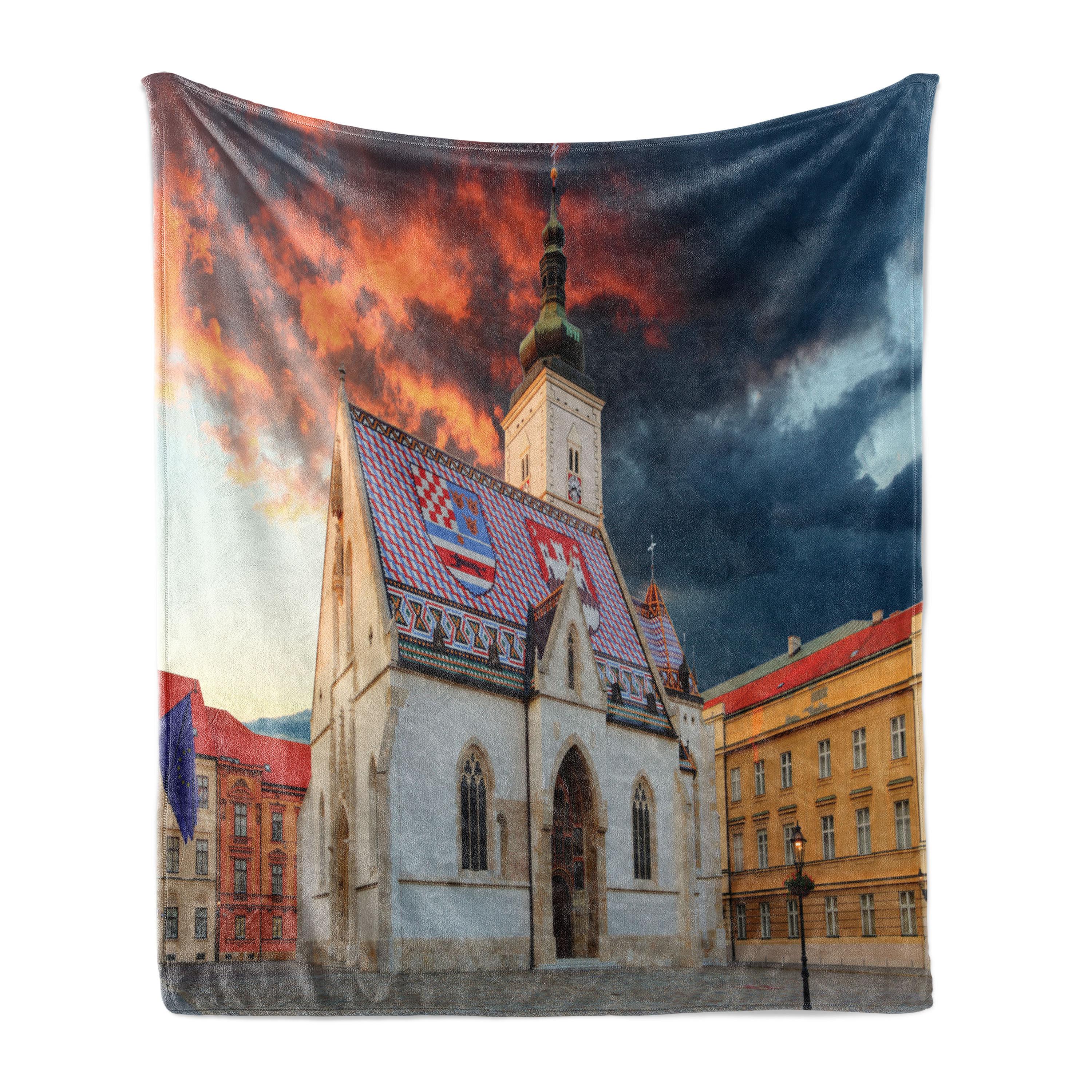 Ambesonne Croatia Fleece Throw Blanket Building in Zagreb Multicolor ...
