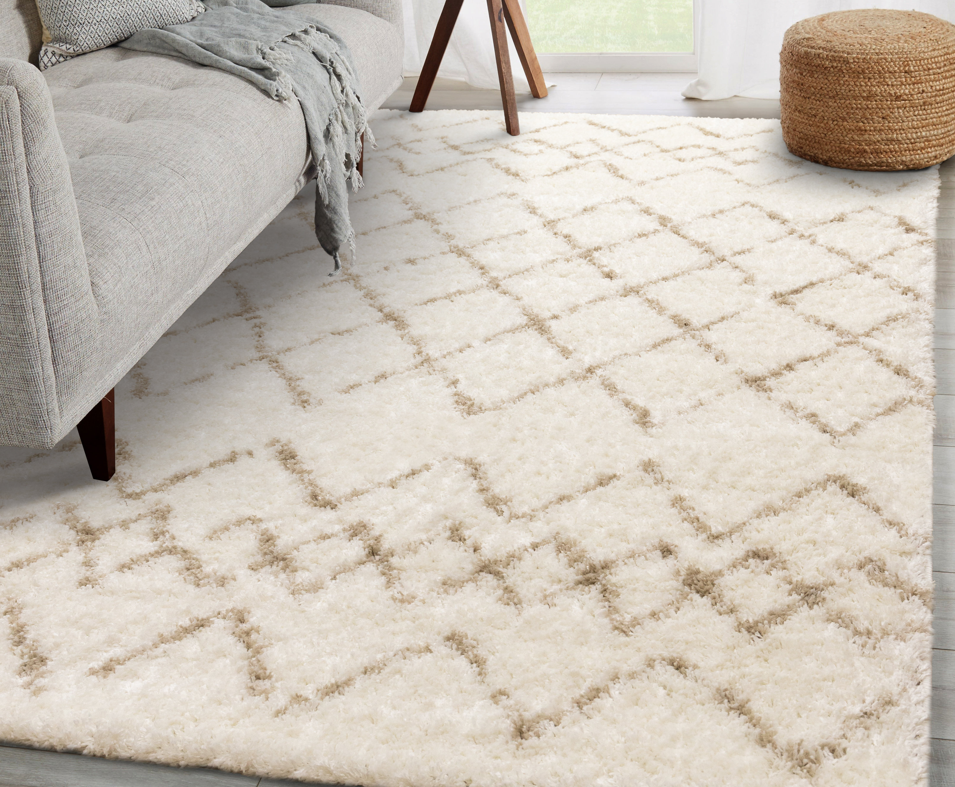 Union Rustic Tapis d'intérieur à treillis doux crème Kostantza Collection et Commentaires ...