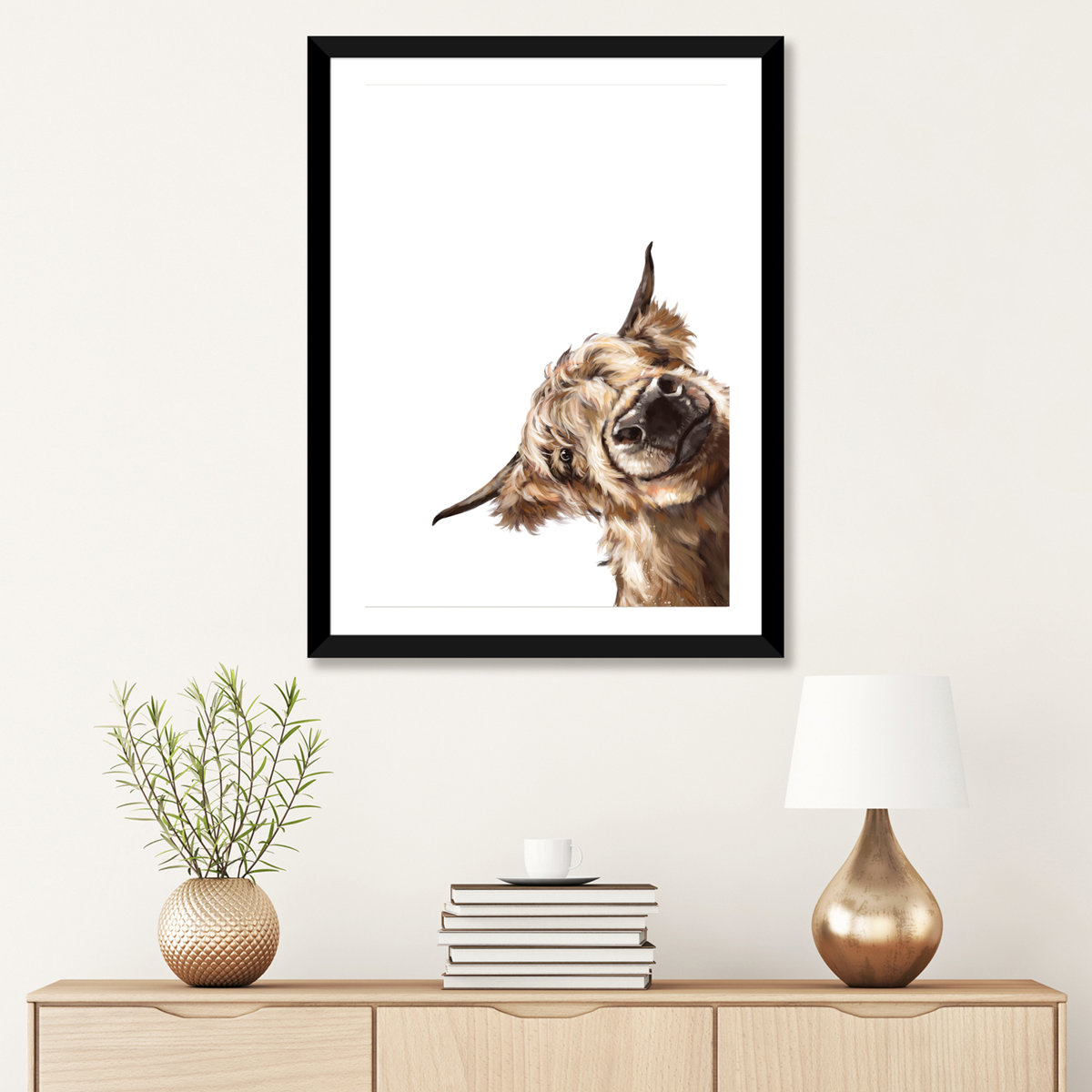 East Urban Home Sneaky Highland Cow by Big Nose Work Graphic Art Print ...