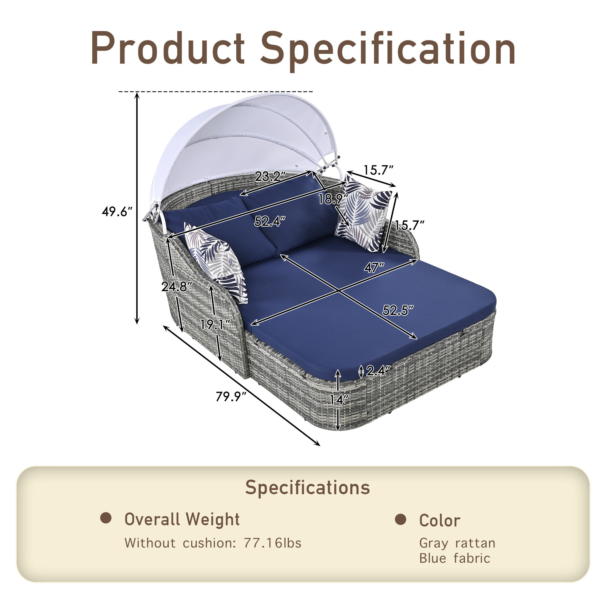 Latitude Run® 79.9" Outdoor Sunbed With Adjustable Canopy | Wayfair