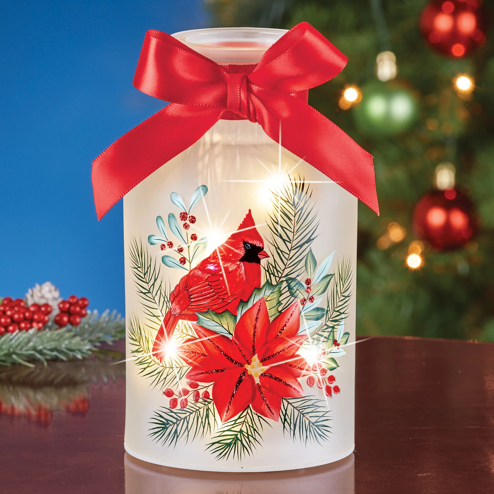 Ophelia & Co. LED Lighted Cardinal Poinsettia Frosted Glass Holiday ...