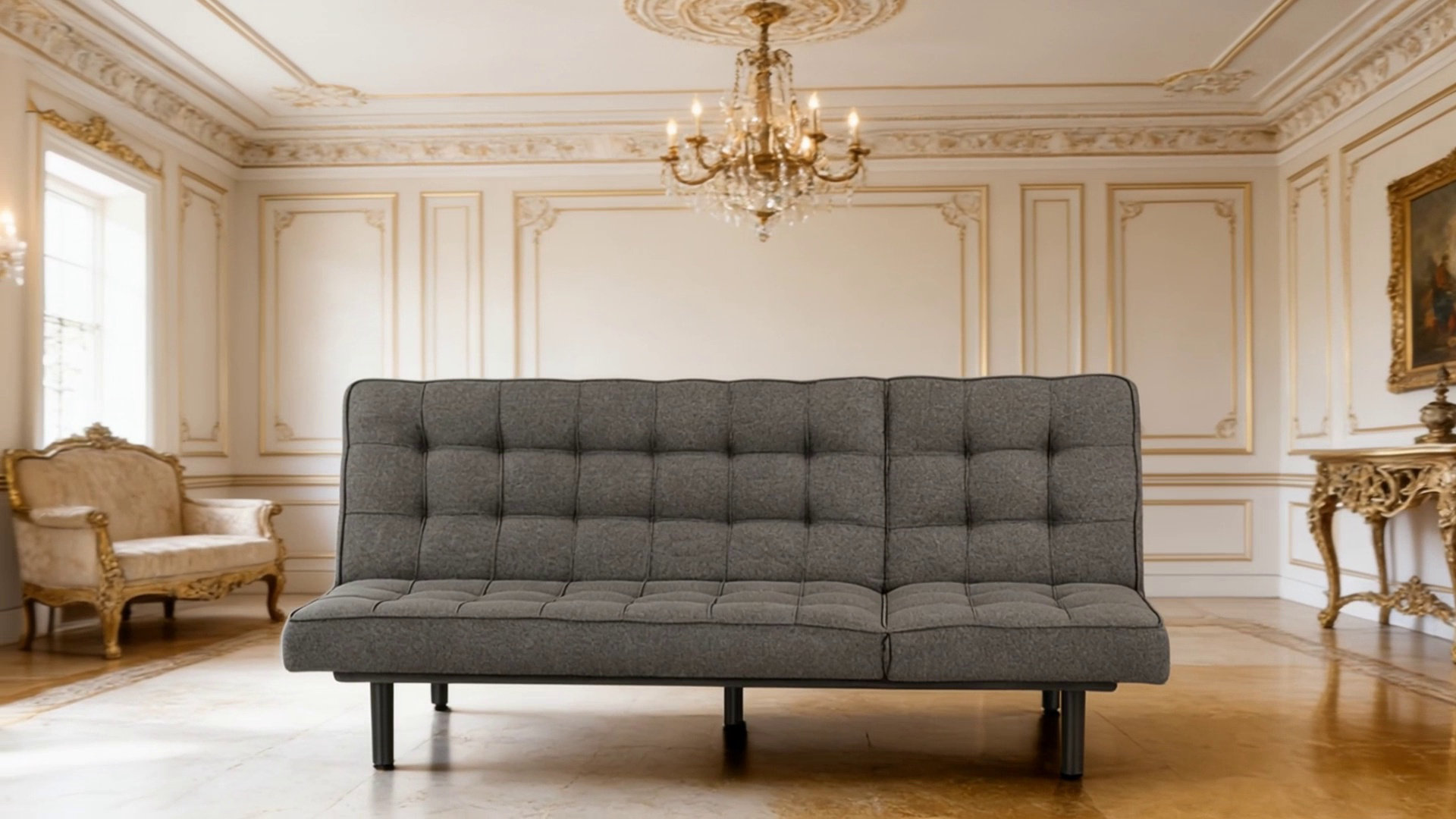 Latitude Run® Dark Gray Futon Sofa With Biscuit Tufting And Adjustable ...